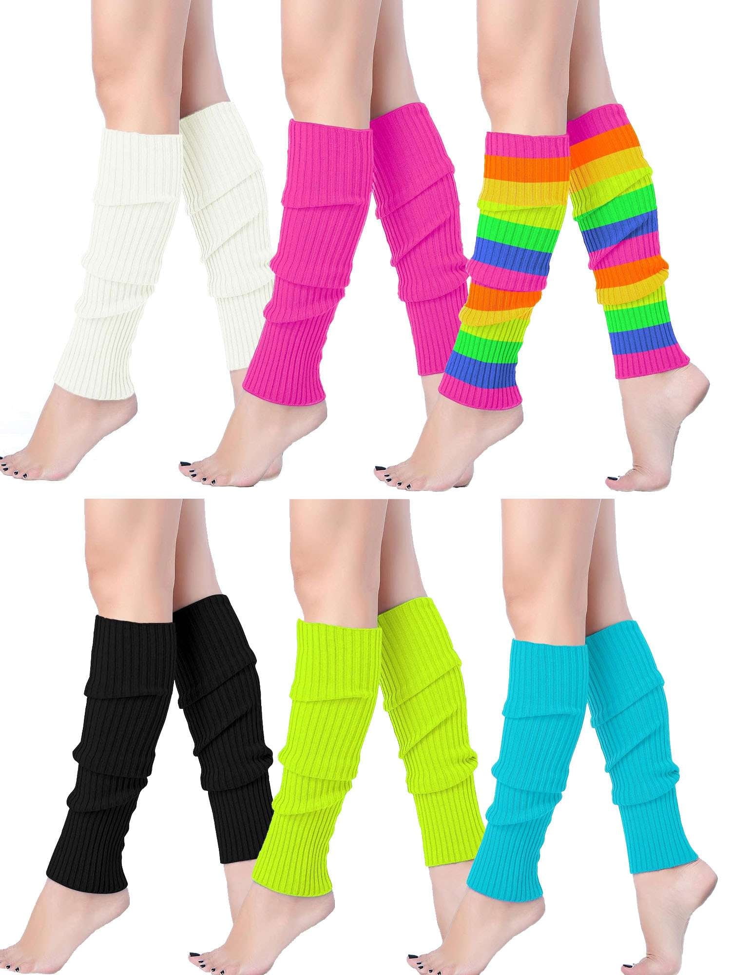 LAVA 6 Packs 80s Adult Neon Leg Warmers Knitted Crochet Long Boot Socks ...