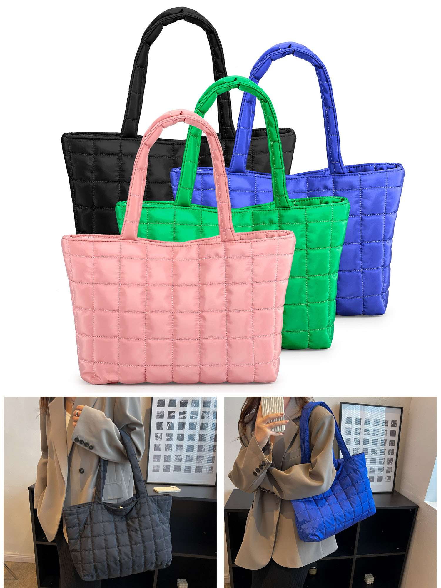 LAVA Puffer Tote Bag for Women Lightweight Quilted Puffy Handbag Down ...