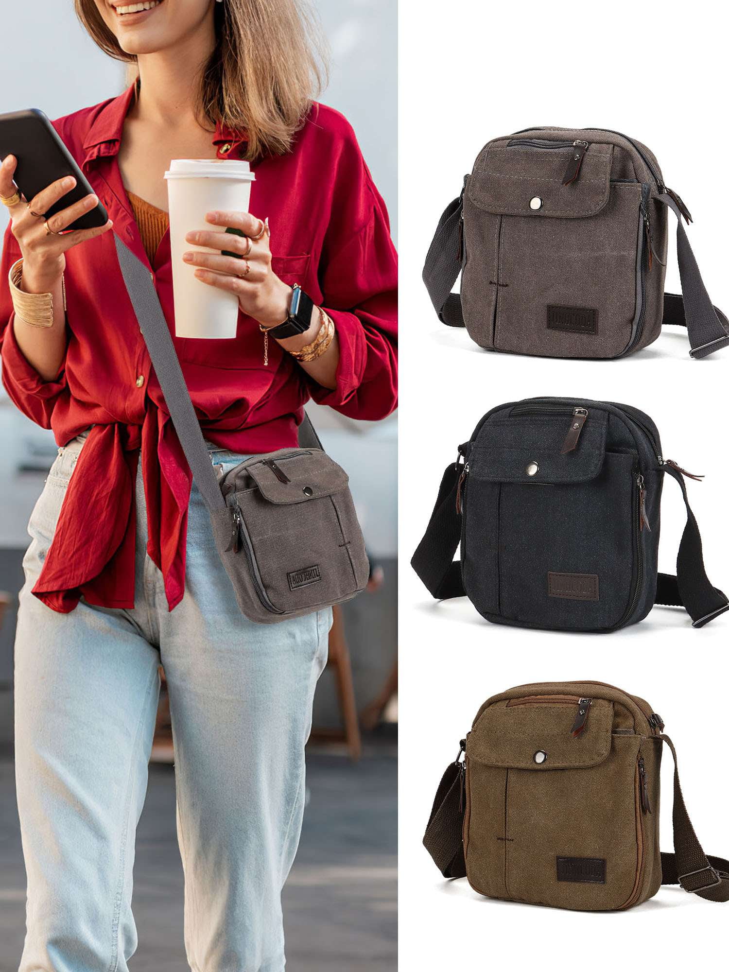 LAVA Small Canvas Crossbody Bag for Men Women Multi- Pockets Shoulder ...