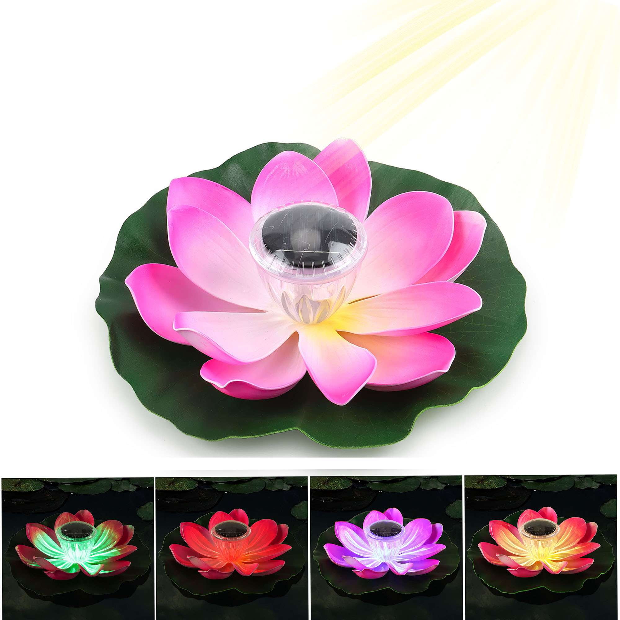 LAVA Solar Pond Lights Waterproof LED Solar Floating Lotus Pool Lights ...