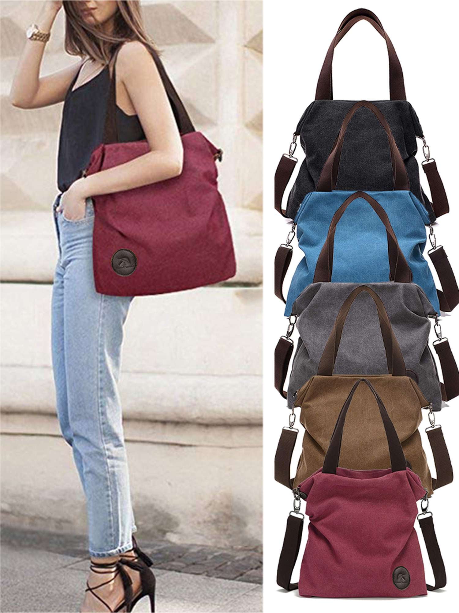 LAVA Women Canvas Shoulder Purse Bag Multi-pockets Crossbody Tote ...