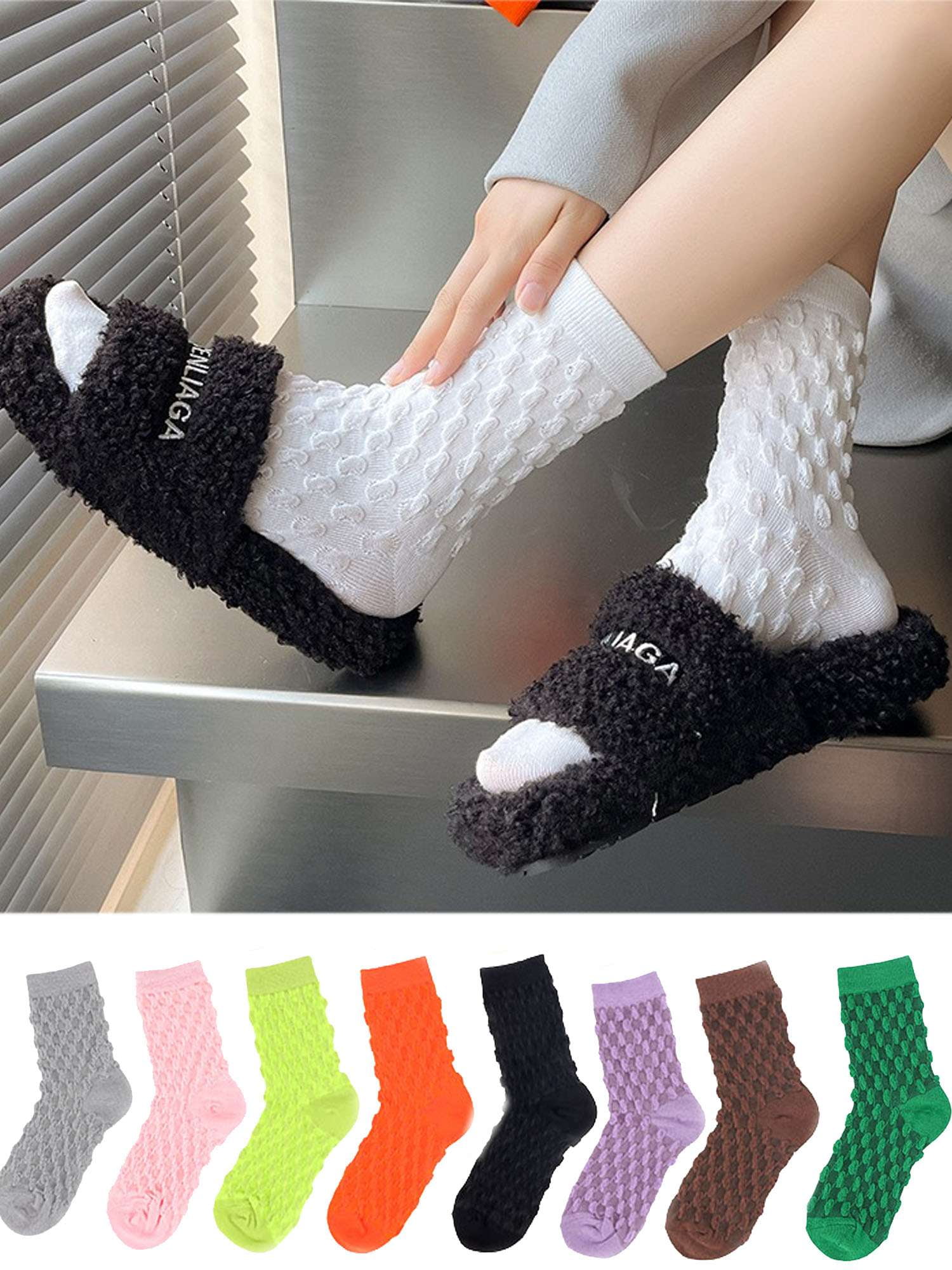 LAVA Women Colorful Crew Socks Swiss Dot Texture Cotton Sock Size 9-11 ...