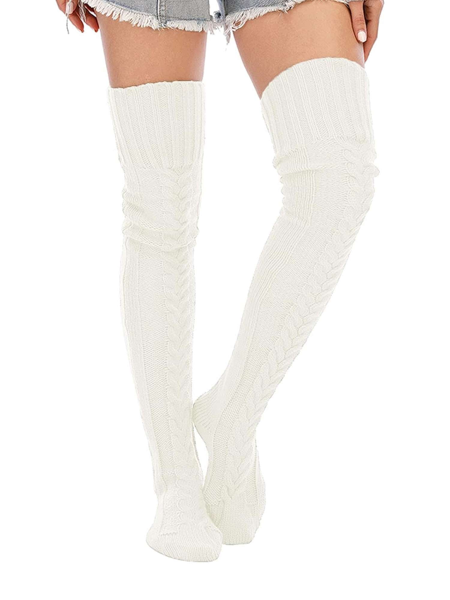 LAVA Women's Cable Knitted Thigh High Socks Over the Knee High Boot ...