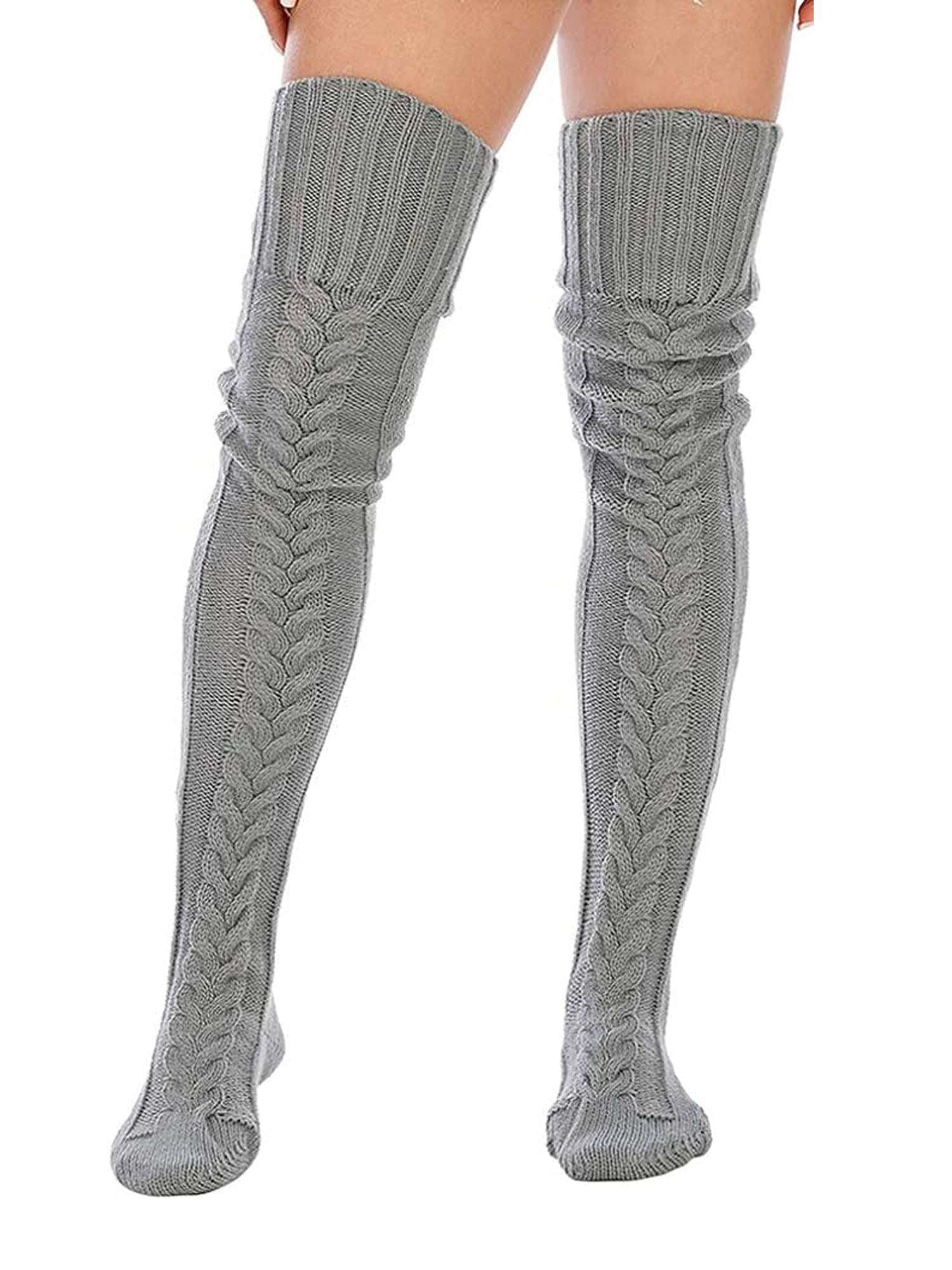 LAVA Women's Cable Knitted Thigh High Socks Over the Knee High Boot ...
