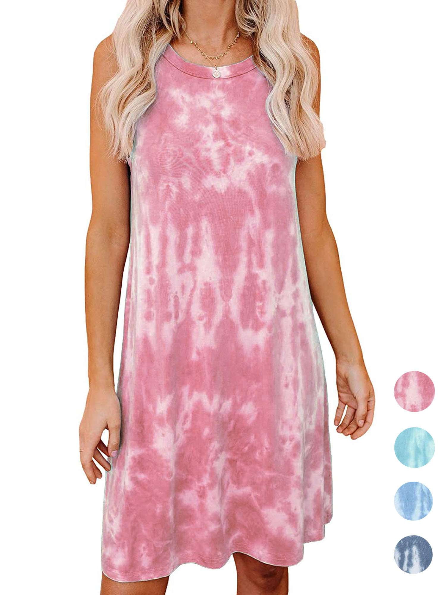 LAVA Women's Tie Dye Summer Dresses Casual Sleeveless T Shirt Dress ...