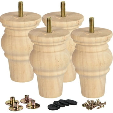 Btowin VCF 6 inch Solid Wood Furniture Legs, 4 Pieces Modern Vintage ...