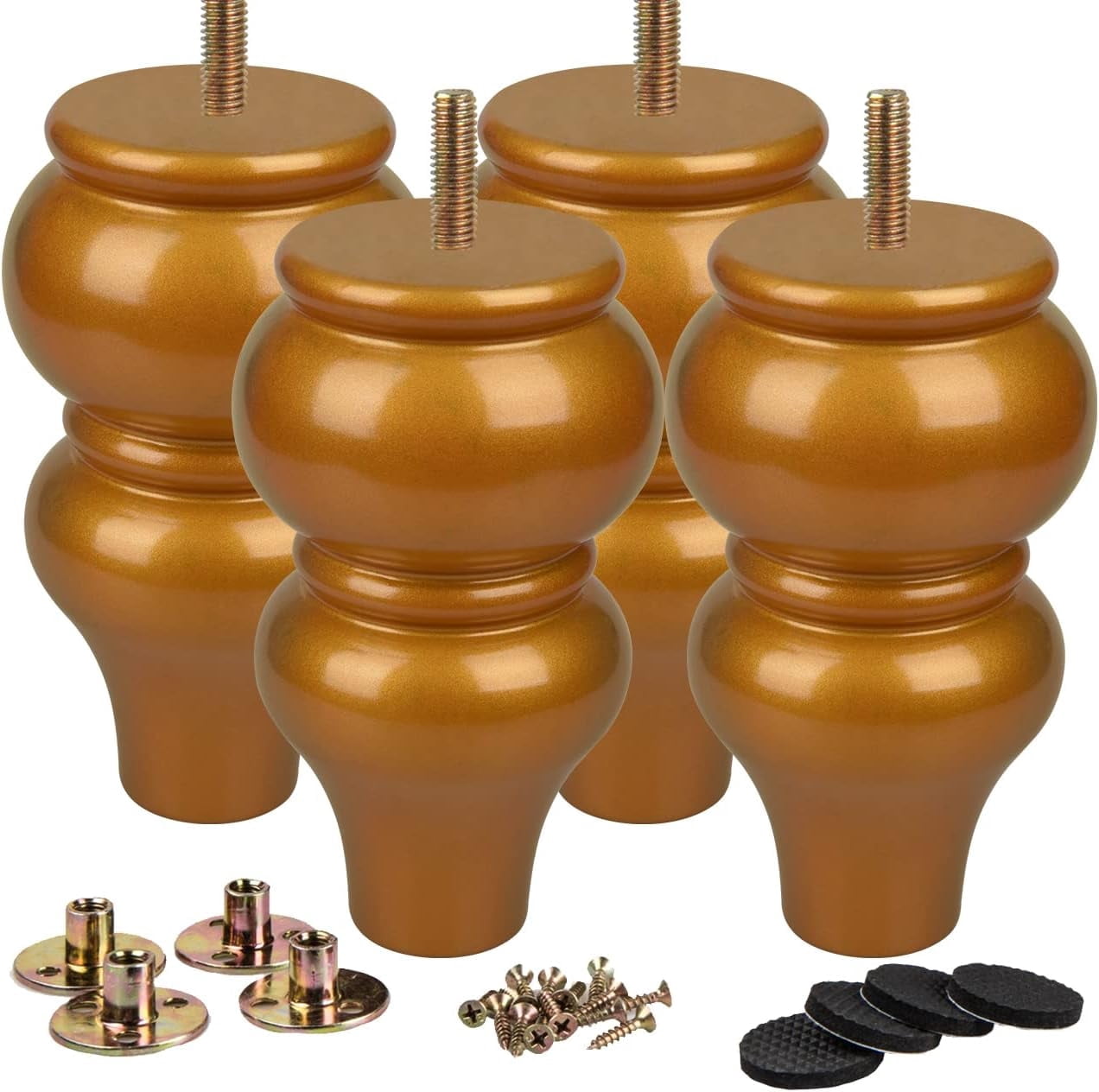 LAVANE 6 inch / 15cm Wooden Furniture Legs, 4PCS Gold Soild Wood ...