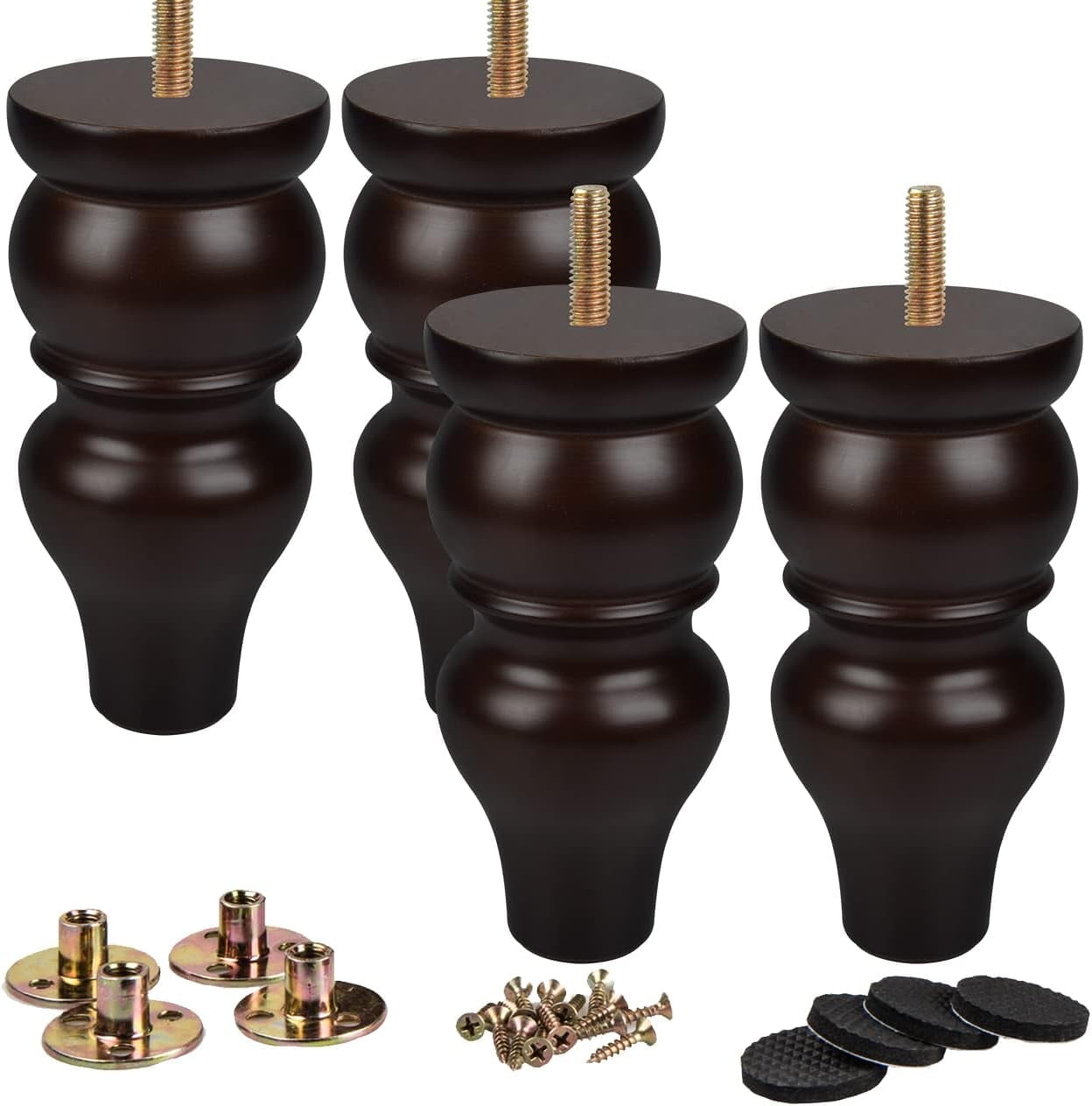 LAVANE 6 inch / 15cm Wooden Furniture Legs, 4PCS Walnut Soild Wood ...