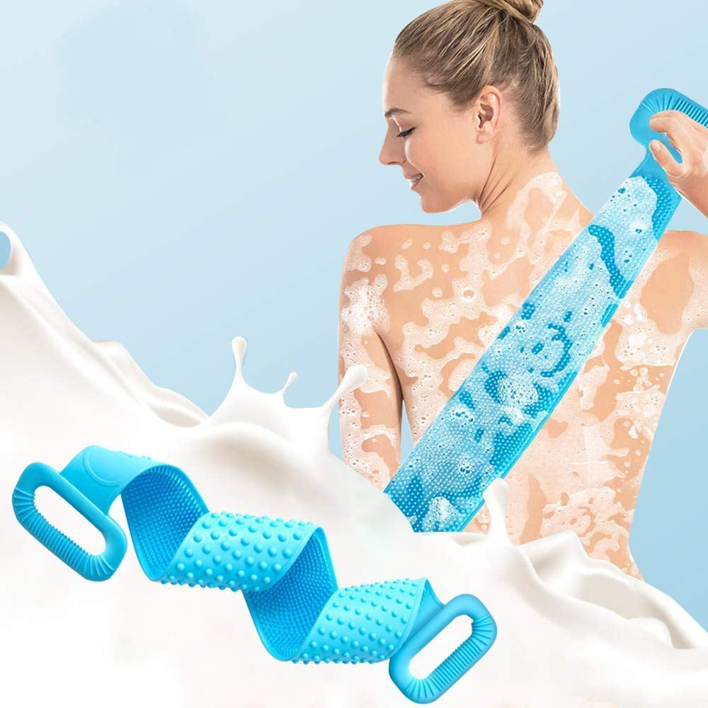 LAVNIK Dual Sided Back Scrubber Massager FootSole Cleaner Shower Bath Belt Silicone Massager ...