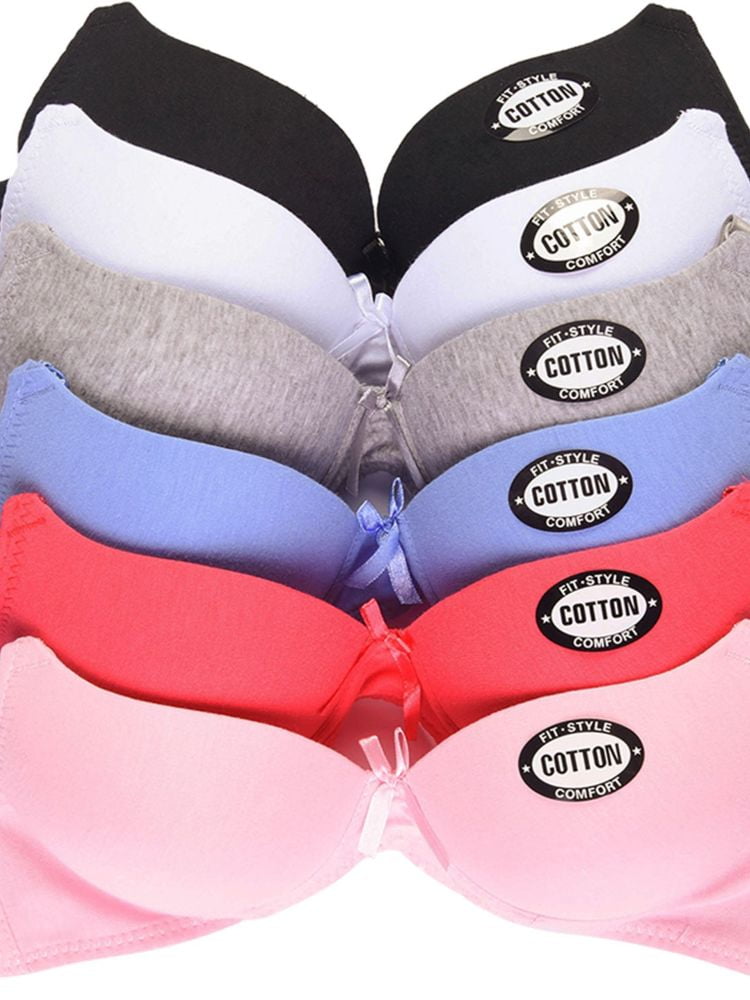 LAVRA Women's 6 Pack of Full Cup Push Up Bras Floral Lace Plain Design ...