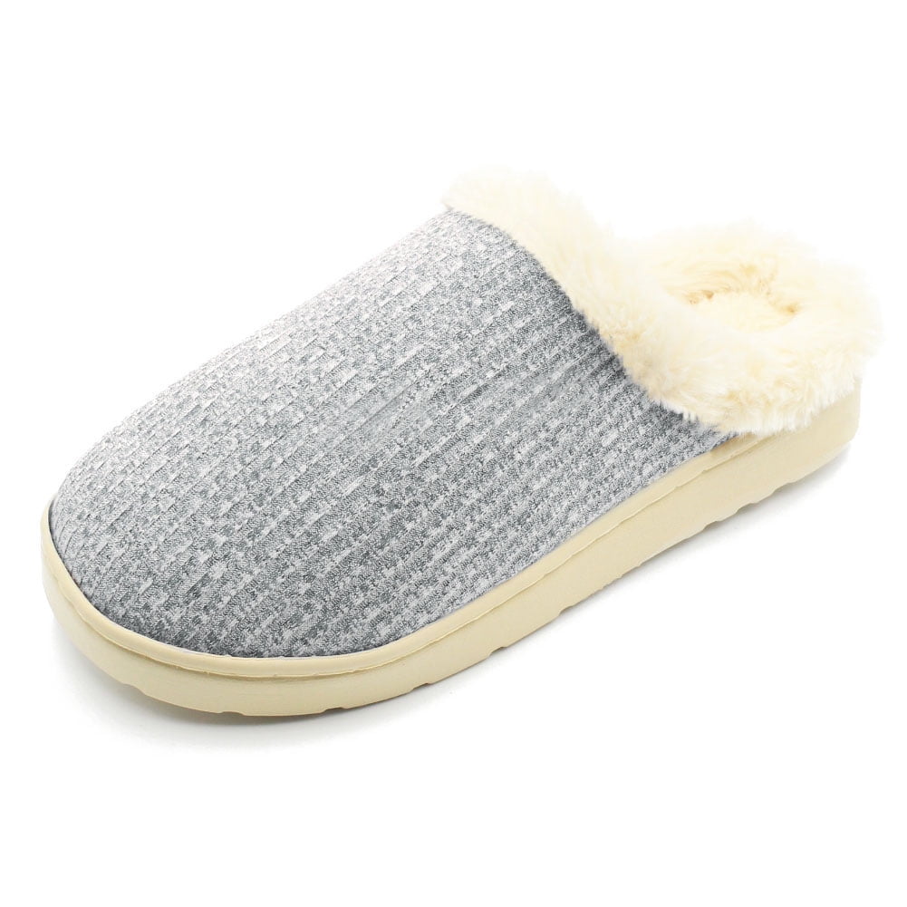 LAVRA Women's Faux Fur Lined Slippers Furry Bedroom Hard Botton Shoes ...
