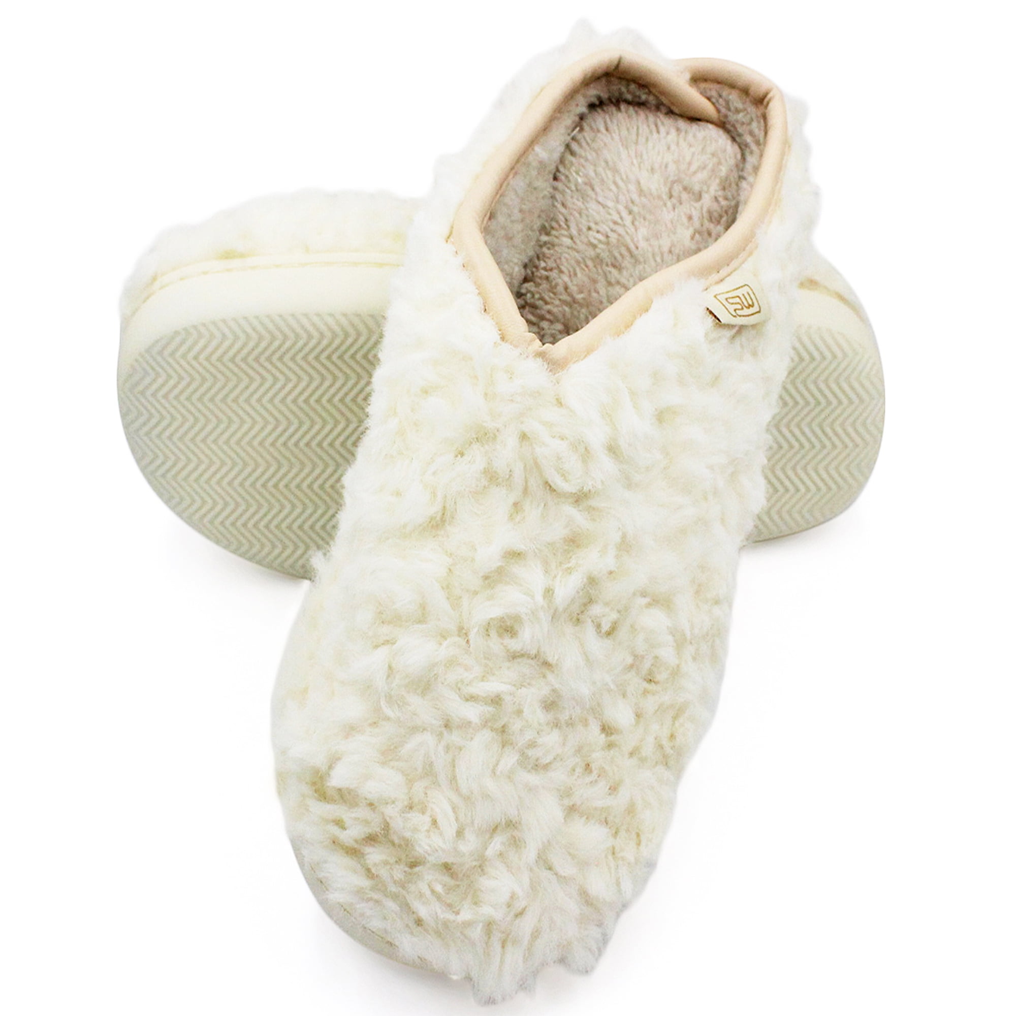 LAVRA Women's Faux Fur Lined Slippers Furry Bedroom Hard Botton Shoes ...