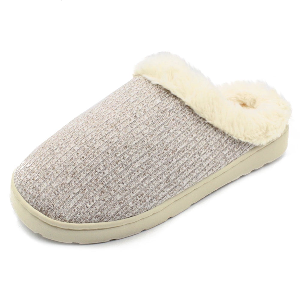 LAVRA Women's Faux Fur Lined Slippers Furry Bedroom Hard Botton Shoes ...