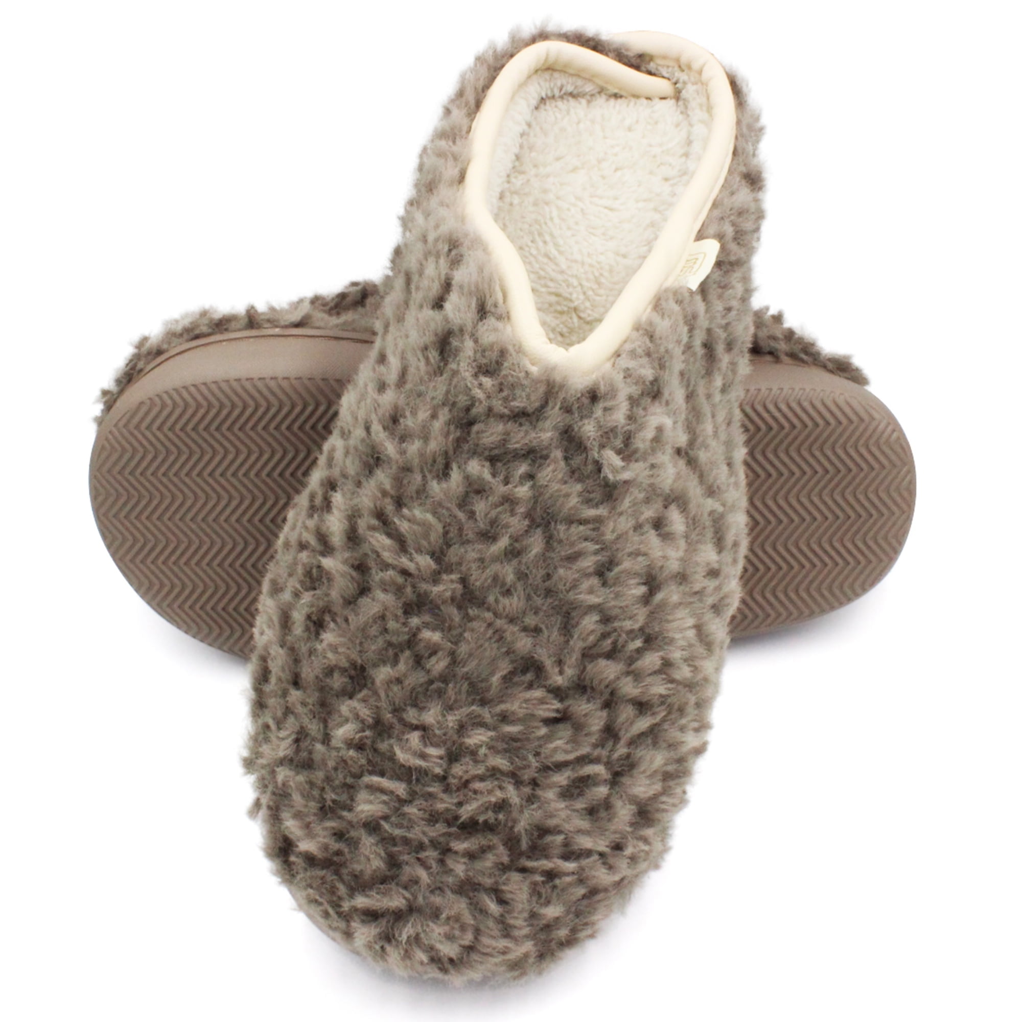 LAVRA Women's Faux Fur Lined Slippers Furry Bedroom Hard Botton Shoes ...