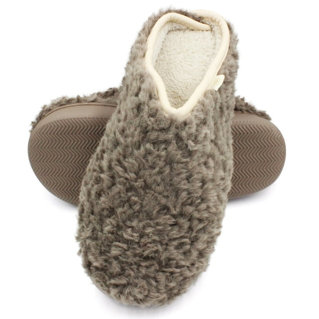LAVRA Women's Faux Fur Lined Slippers Furry Bedroom Hard Botton Shoes ...