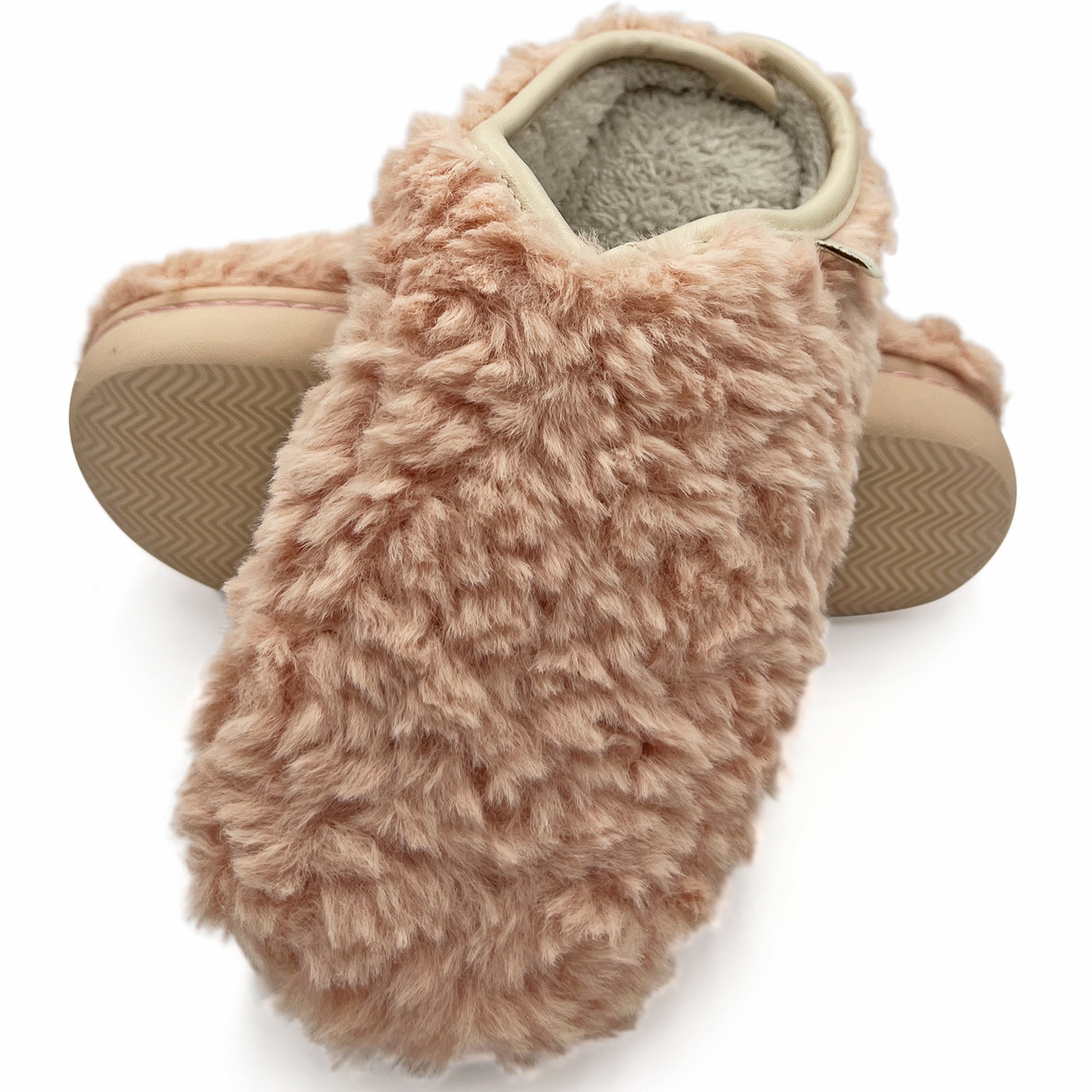 LAVRA Women's Faux Fur Lined Slippers Furry Bedroom Hard Botton Shoes ...