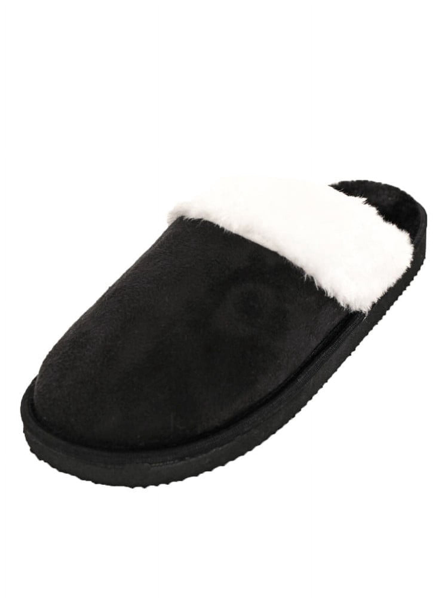 LAVRA Women's Faux Suede Furry Comfort Black Mule Slippers - Walmart.com