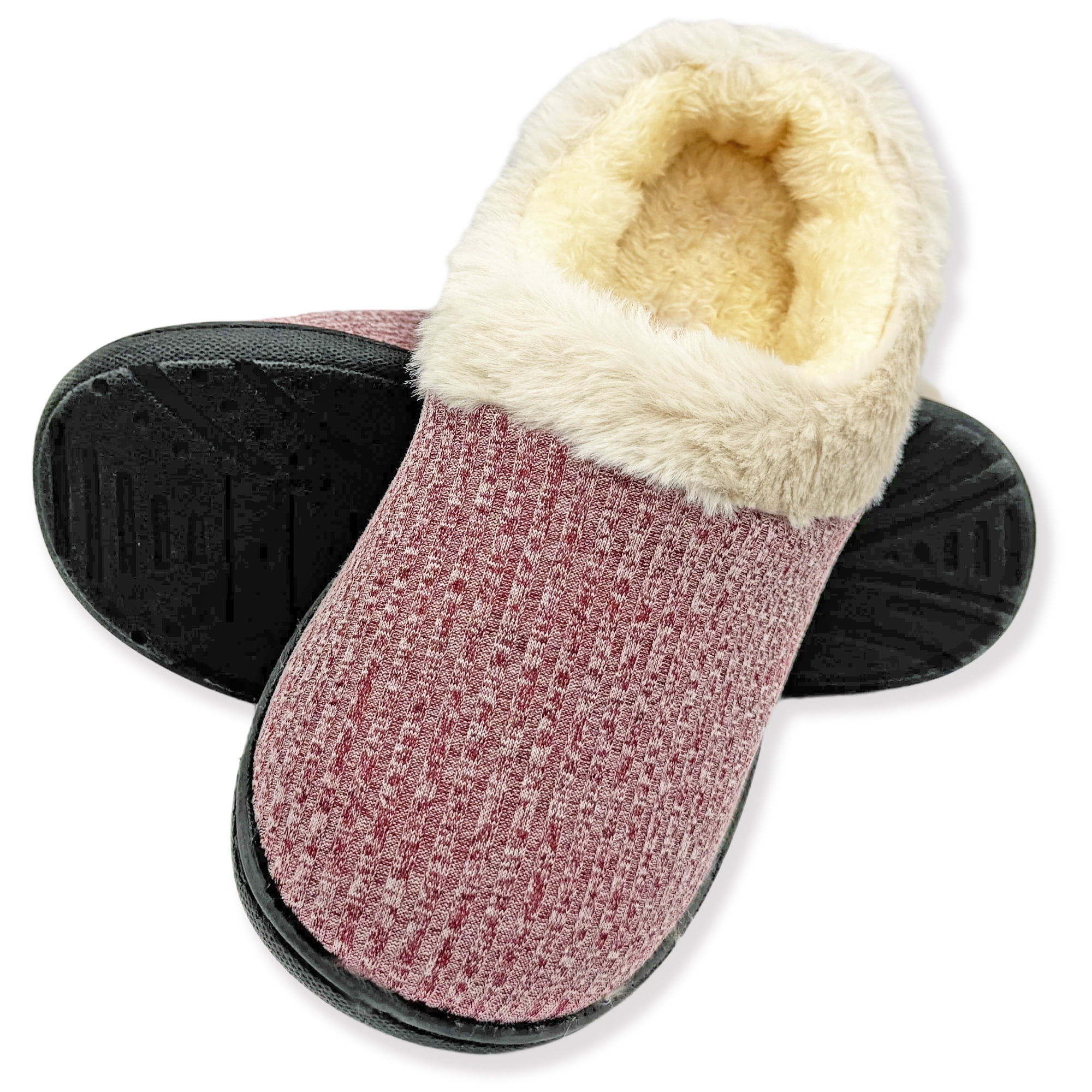 LAVRA Women's Furry Slipper Faux Fur Trim Mule Slide Slip On Indoor ...