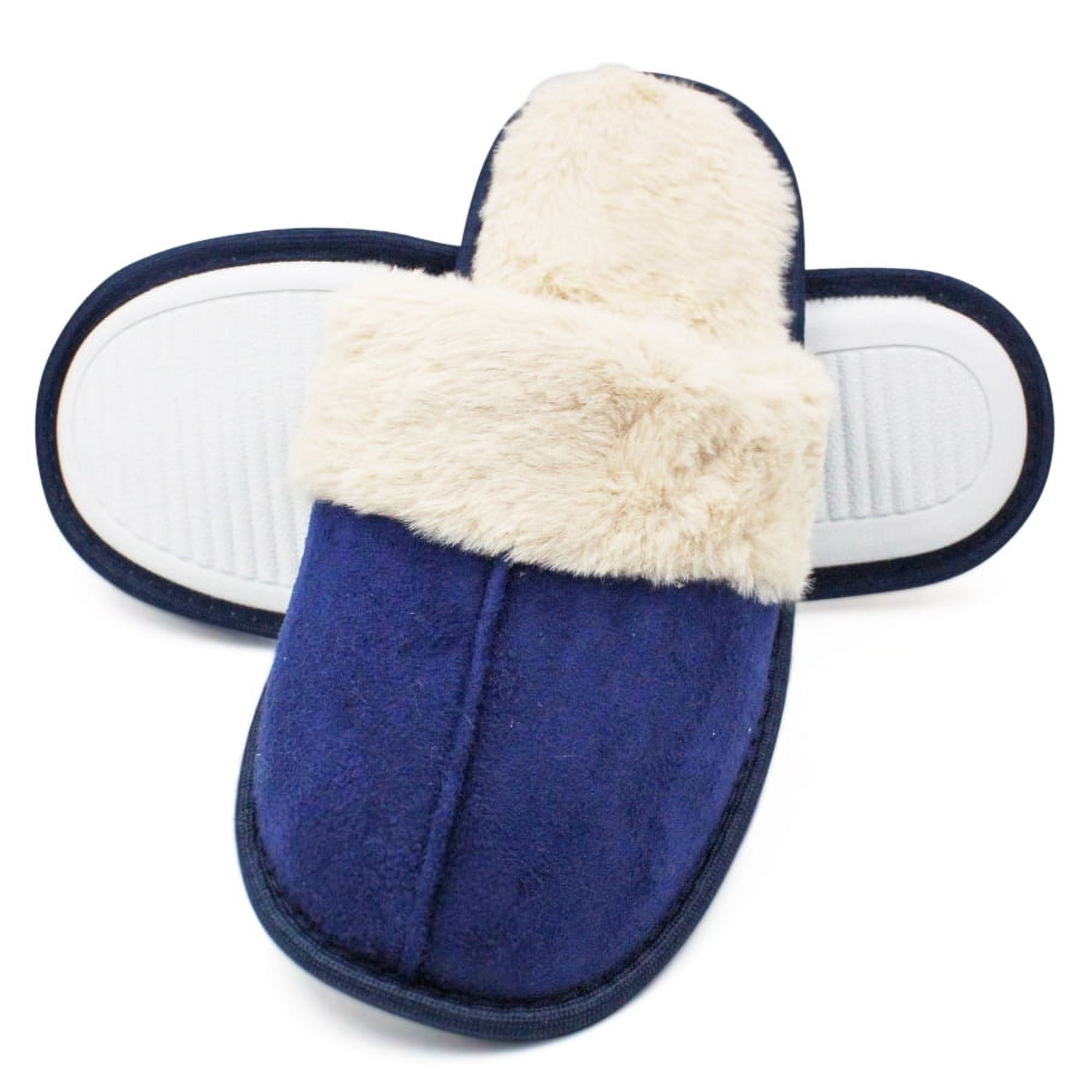 LAVRA Women's Furry Slipper Faux Fur Trim Mule Slide Slip On Indoor ...