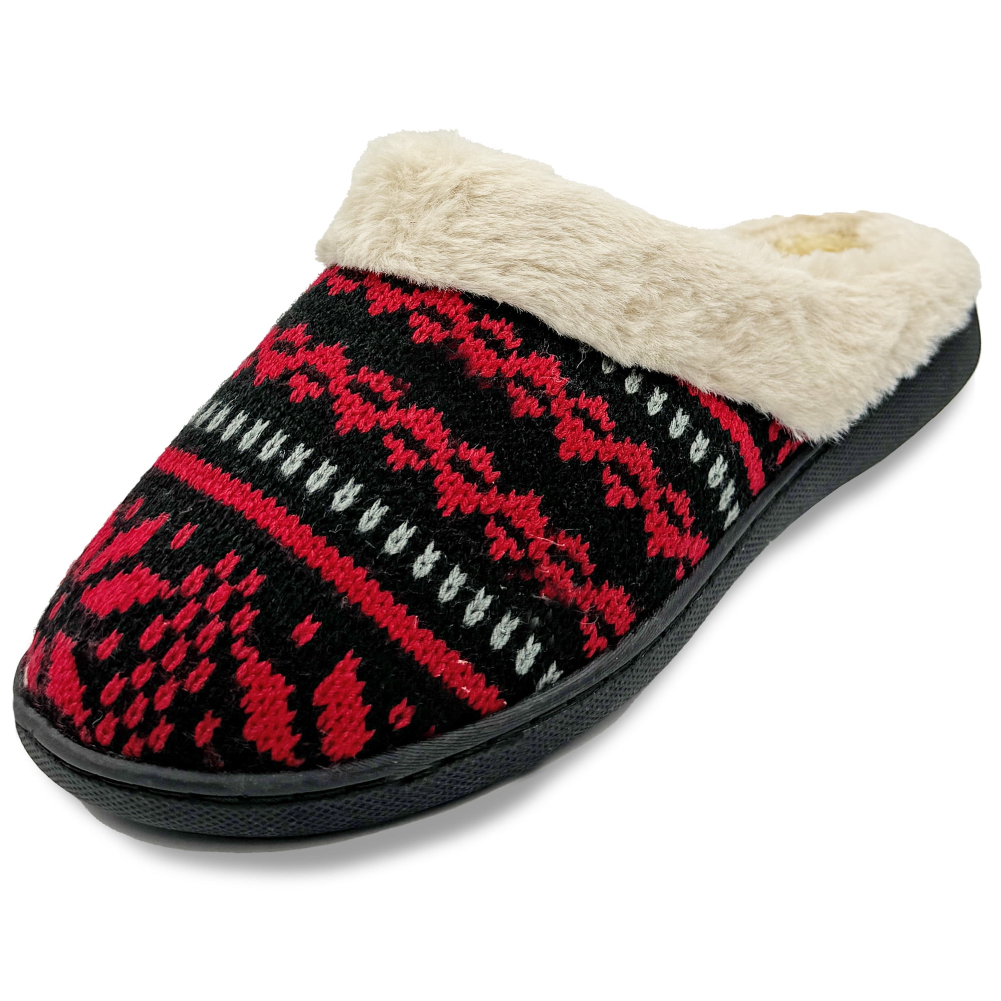 LAVRA Women's Furry Slipper Faux Fur Trim Mule Slide Slip On Indoor ...