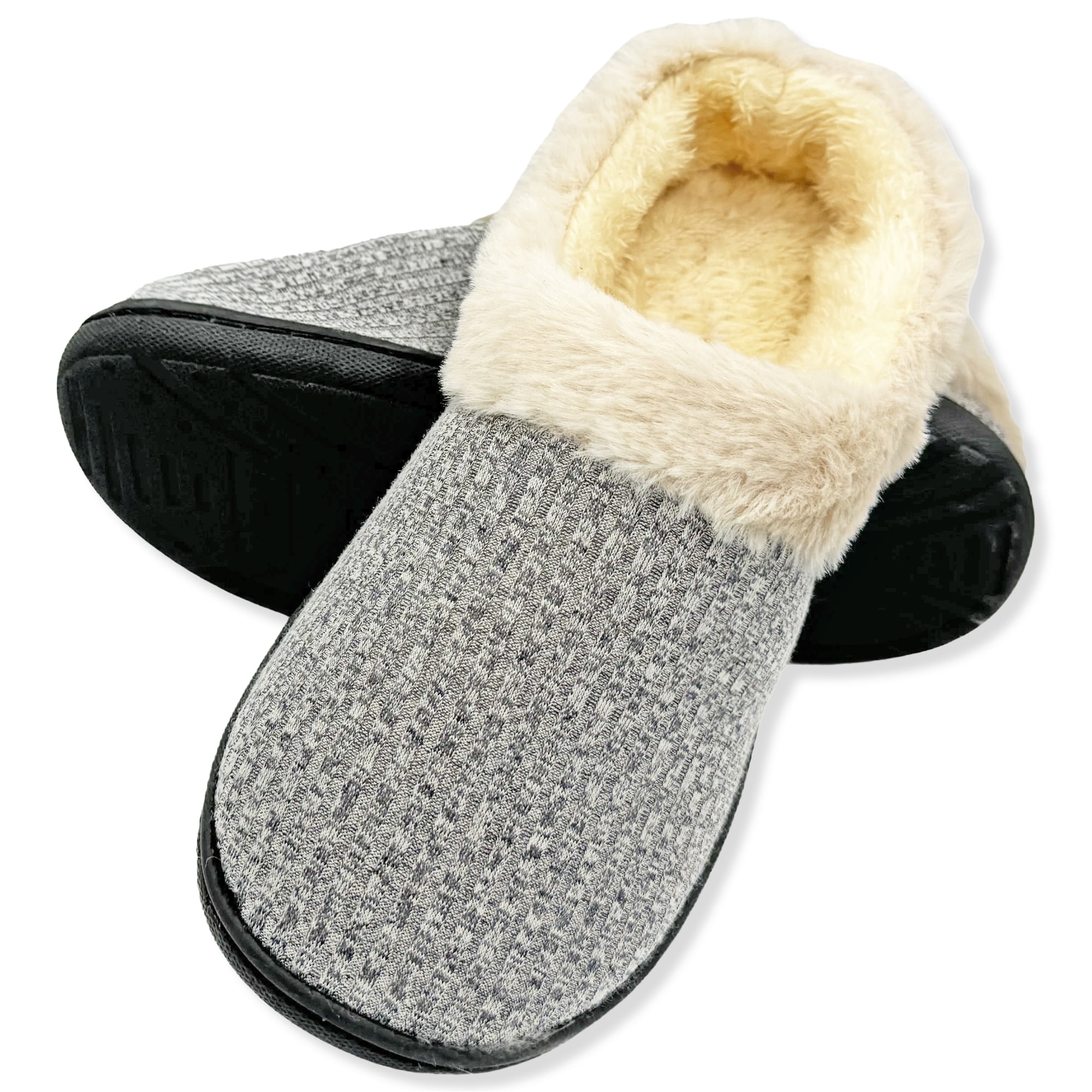 LAVRA Women's Furry Slipper Faux Fur Trim Mule Slide Slip On Indoor ...