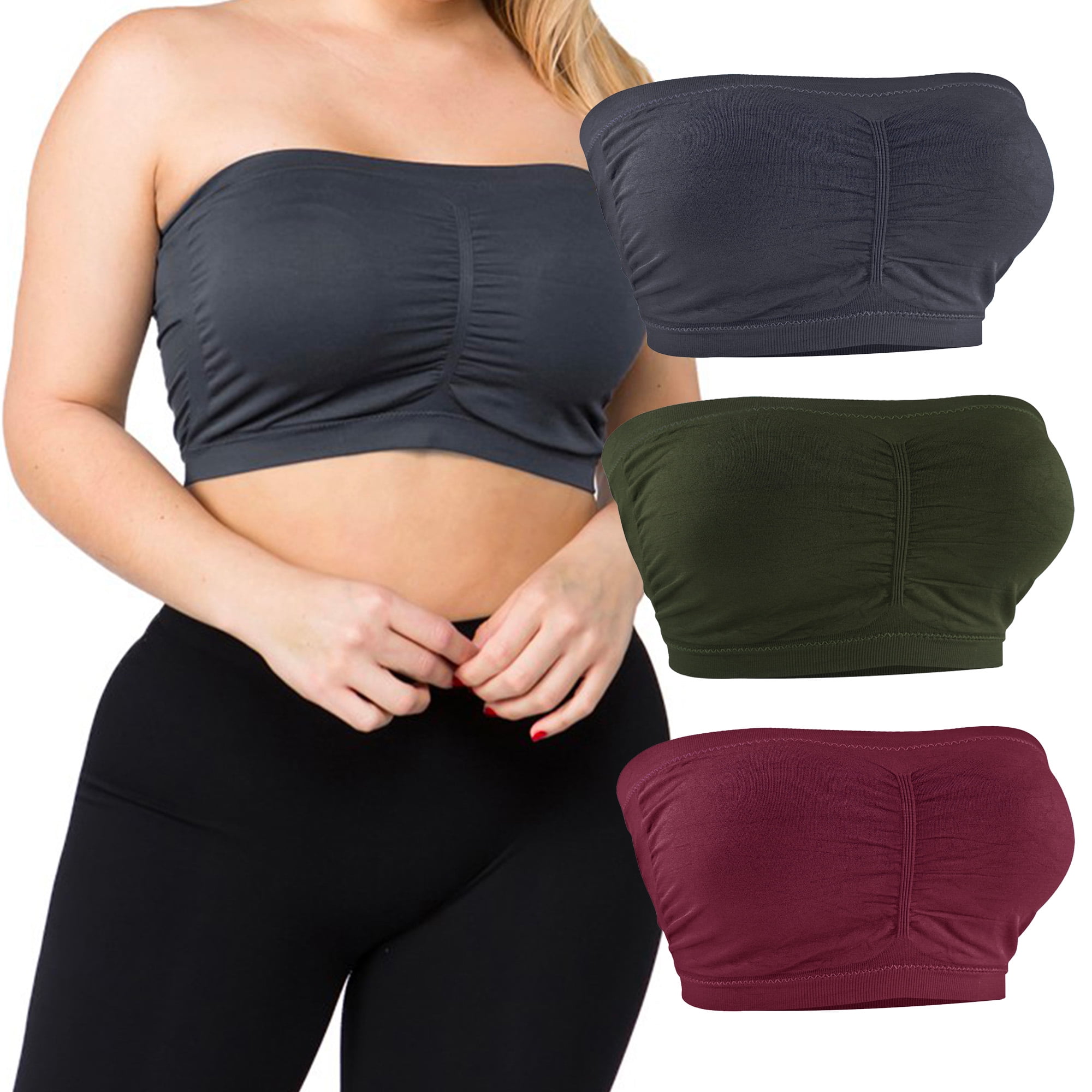 Lavra Womens Plus Size Strapless Bandeau Padded Tube Top Bra