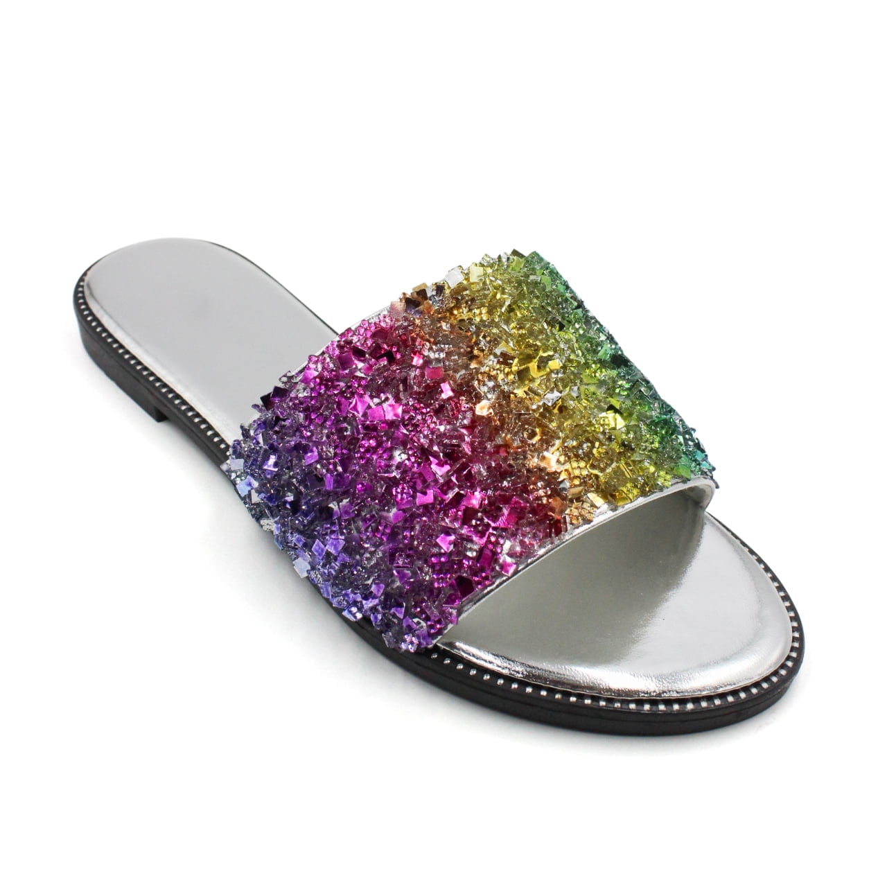 LAVRA Women's Rhinestone Slides Crystal Embellished Bling Sandals ...