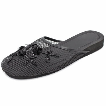 Women's Mesh Sequin Slide Beaded Chinese Floral Sandal Slipper (FREE ...