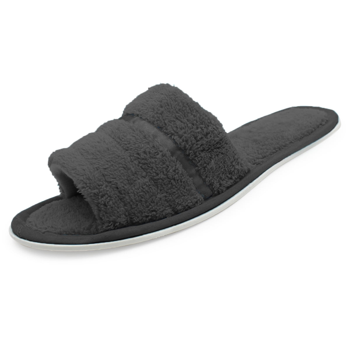 LAVRA Women's Terry Slippers Open Toe House Shoes Fuzzy Slip On Slides ...