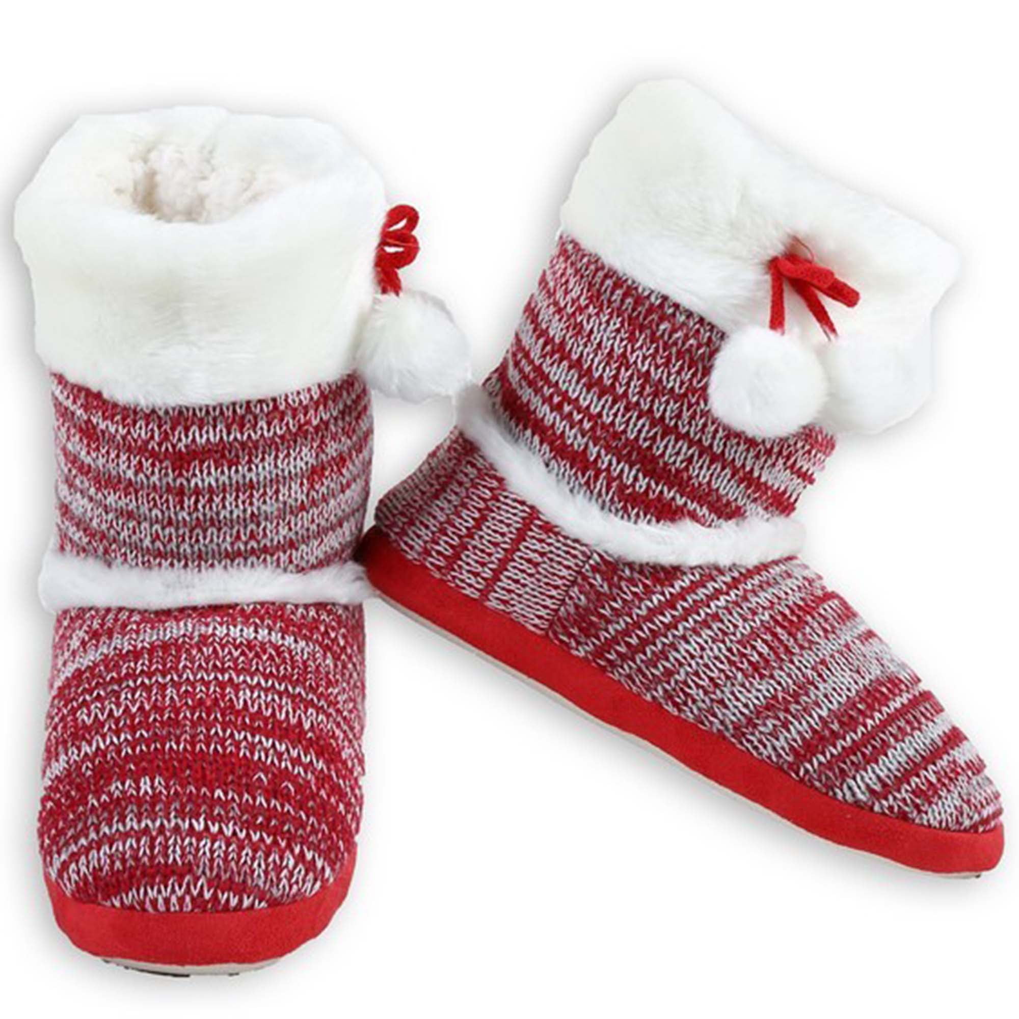 LAVRA Womens Pom Pom Knit Slippers House Booties Socks Soft Sherpa ...