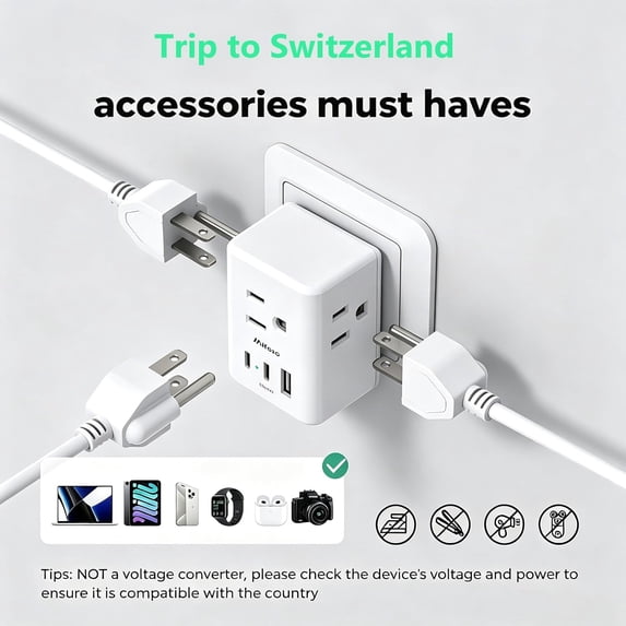 LAWONP-2 Pack Switzerland Travel Plug Adapter, Type J Power Adapter ...