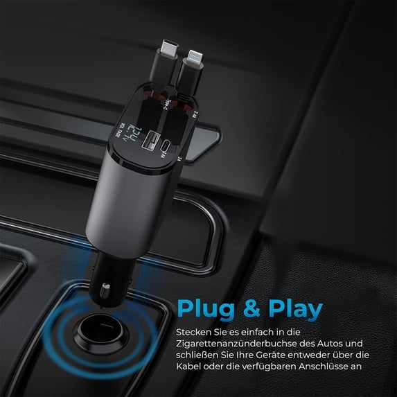 LAWONP-4-in-1 Retractable Fast Charger, for Cars: 100W Car USB-C ...