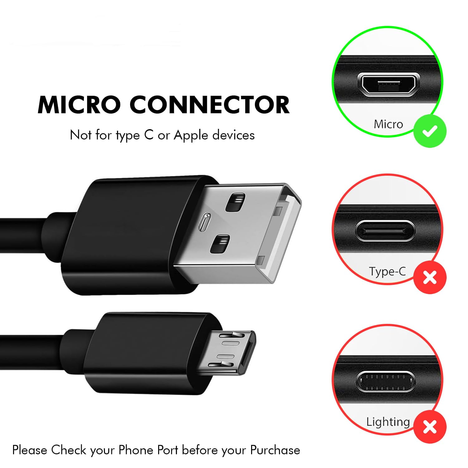 LAWONP-Micro USB Cable -2-Pack - Micro USB Charger & Data Transfer ...