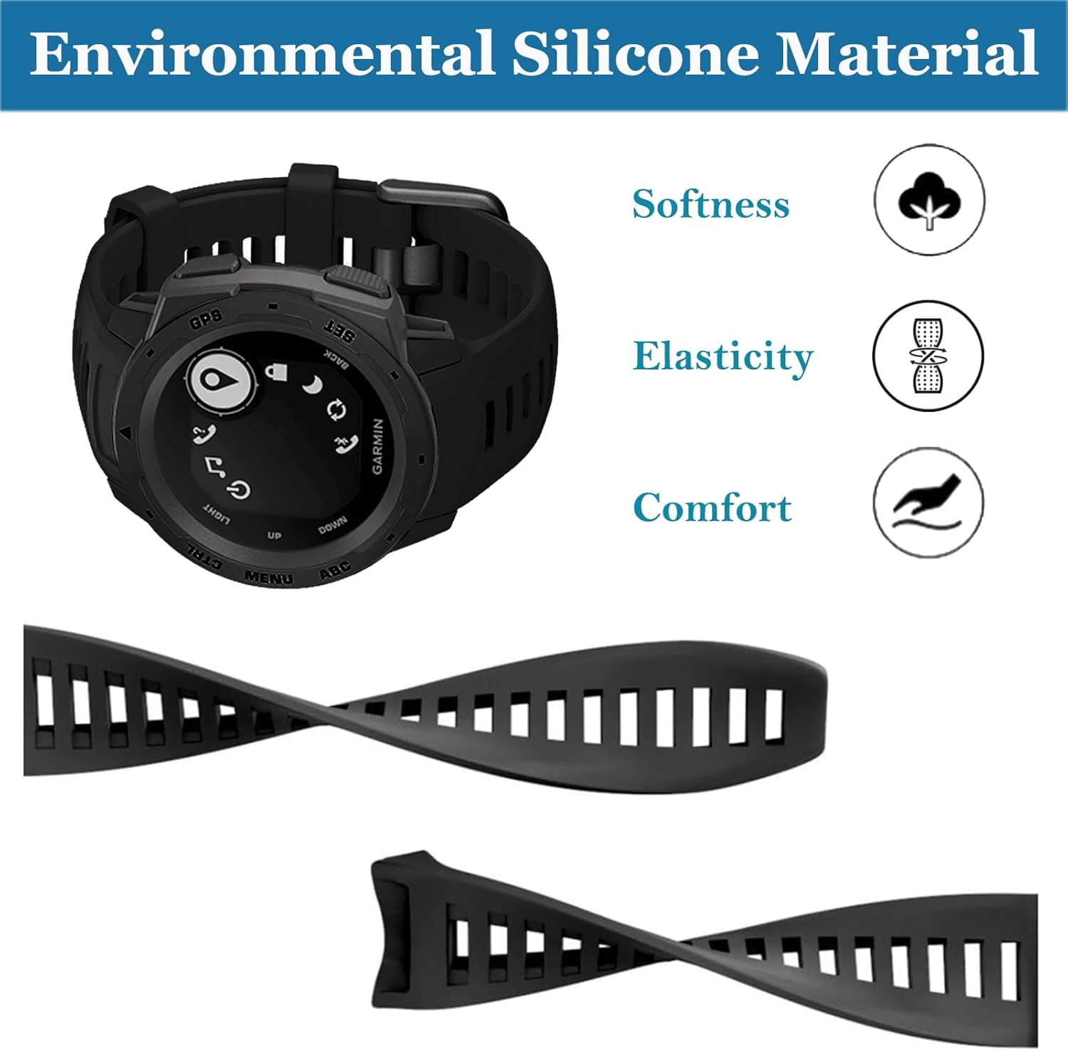 LAWONP-for Garmin Instinct Bands, Soft Silicone Replacement Watch Band ...