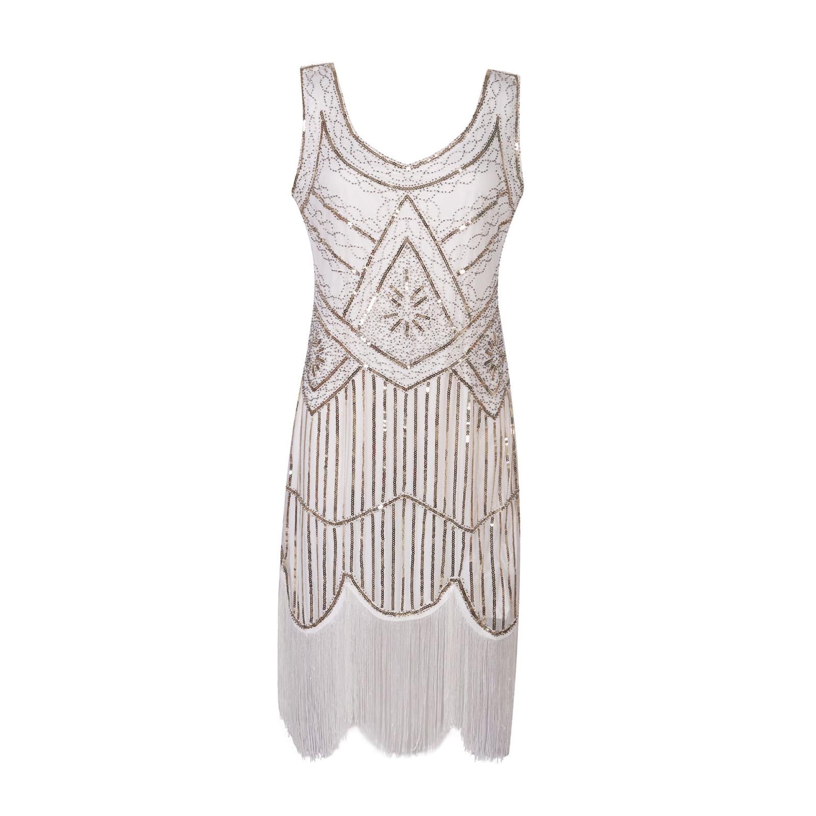 LAWOR Plus Size 1920s Vintage Fringed Gatsby Sequin Beaded Tassels Hem ...