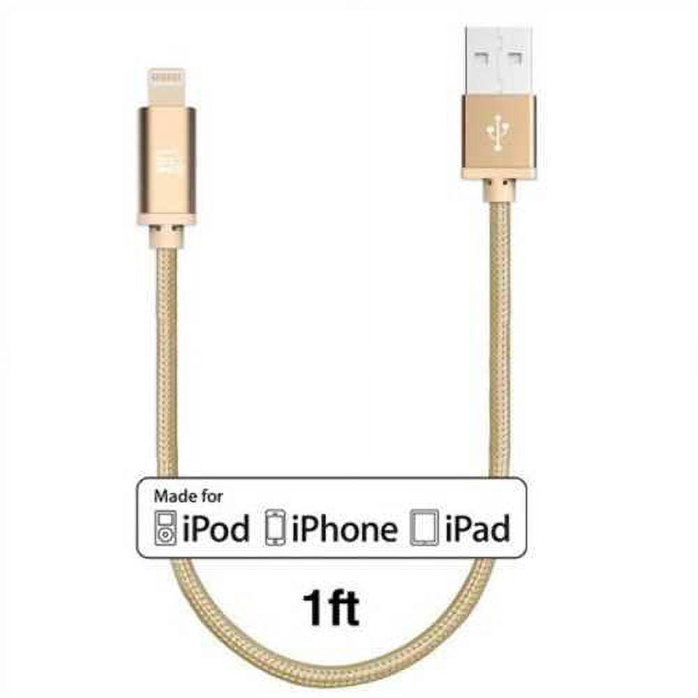 LAX Gadgets Extra Short, Apple MFi Certified Nylon Lightning to USB ...