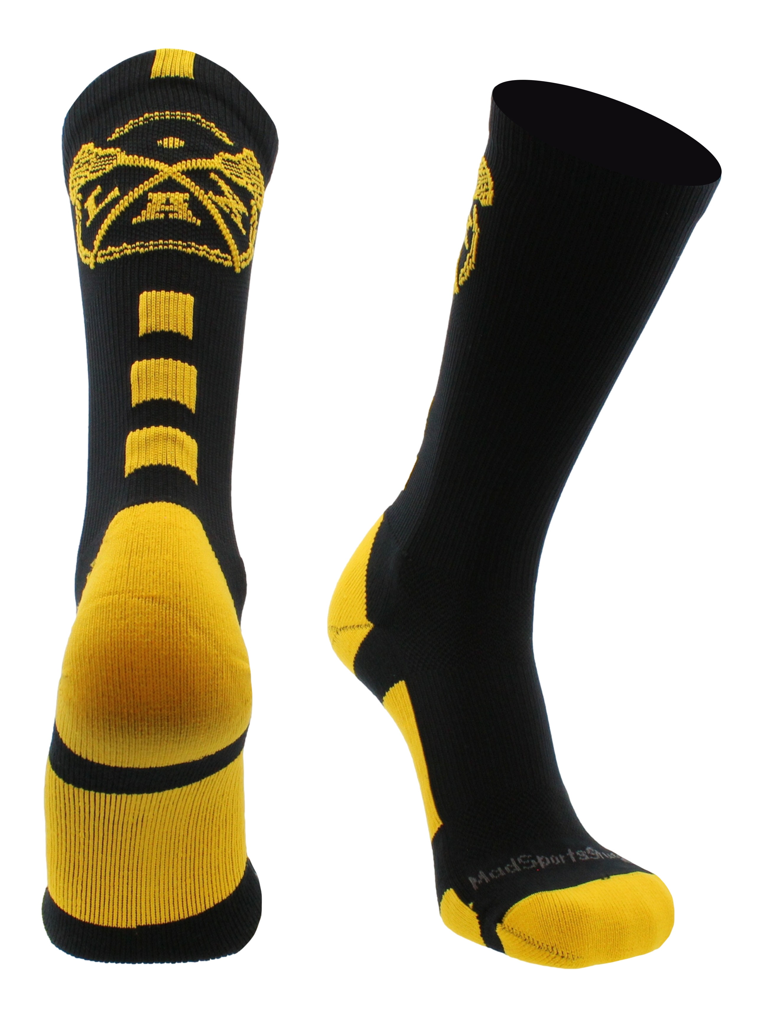 LAX Lacrosse Socks with Lacrosse Sticks Athletic Crew Socks (Black/Gold ...