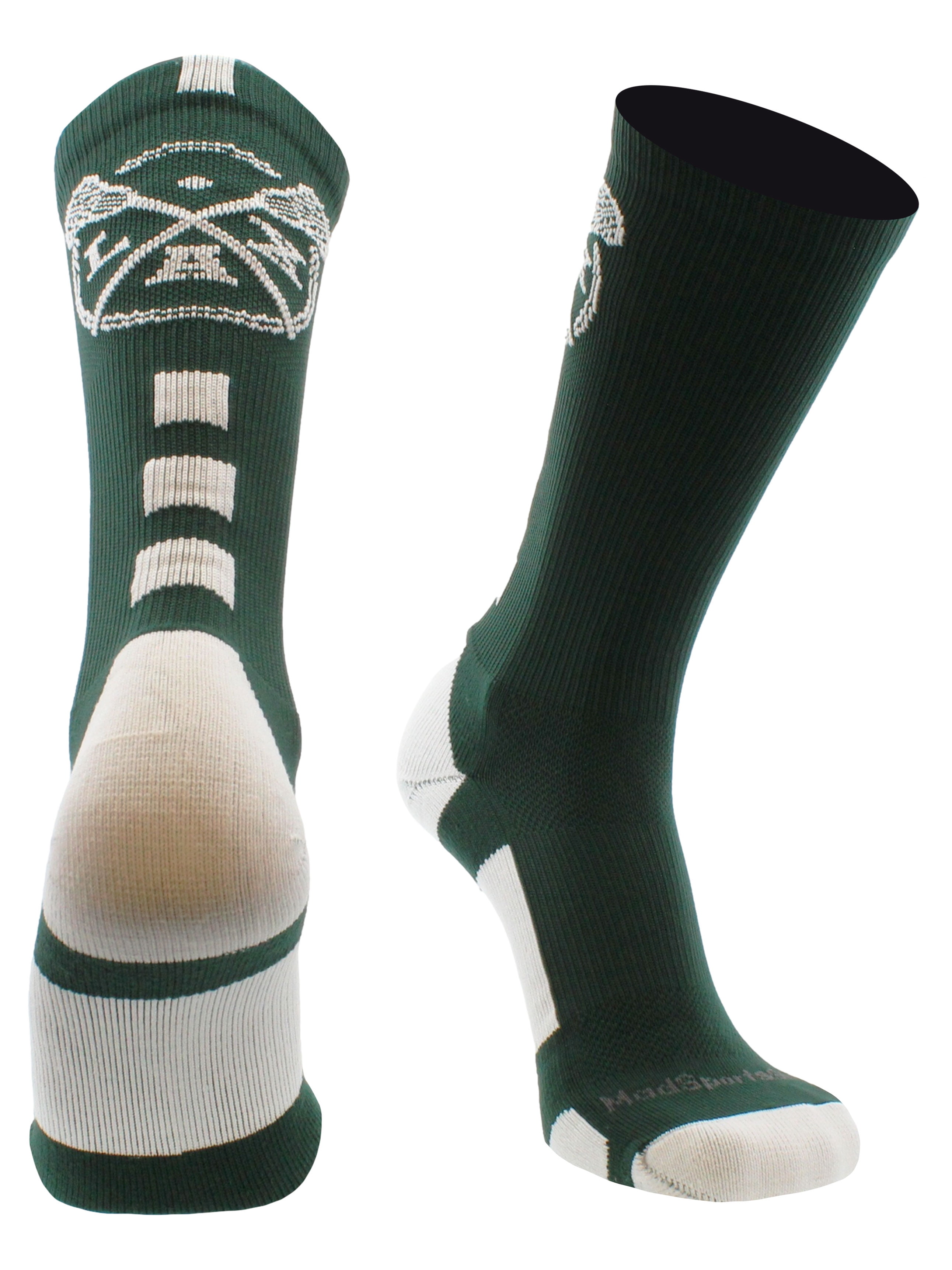 LAX Lacrosse Socks with Lacrosse Sticks Athletic Crew Socks (Dark Green ...