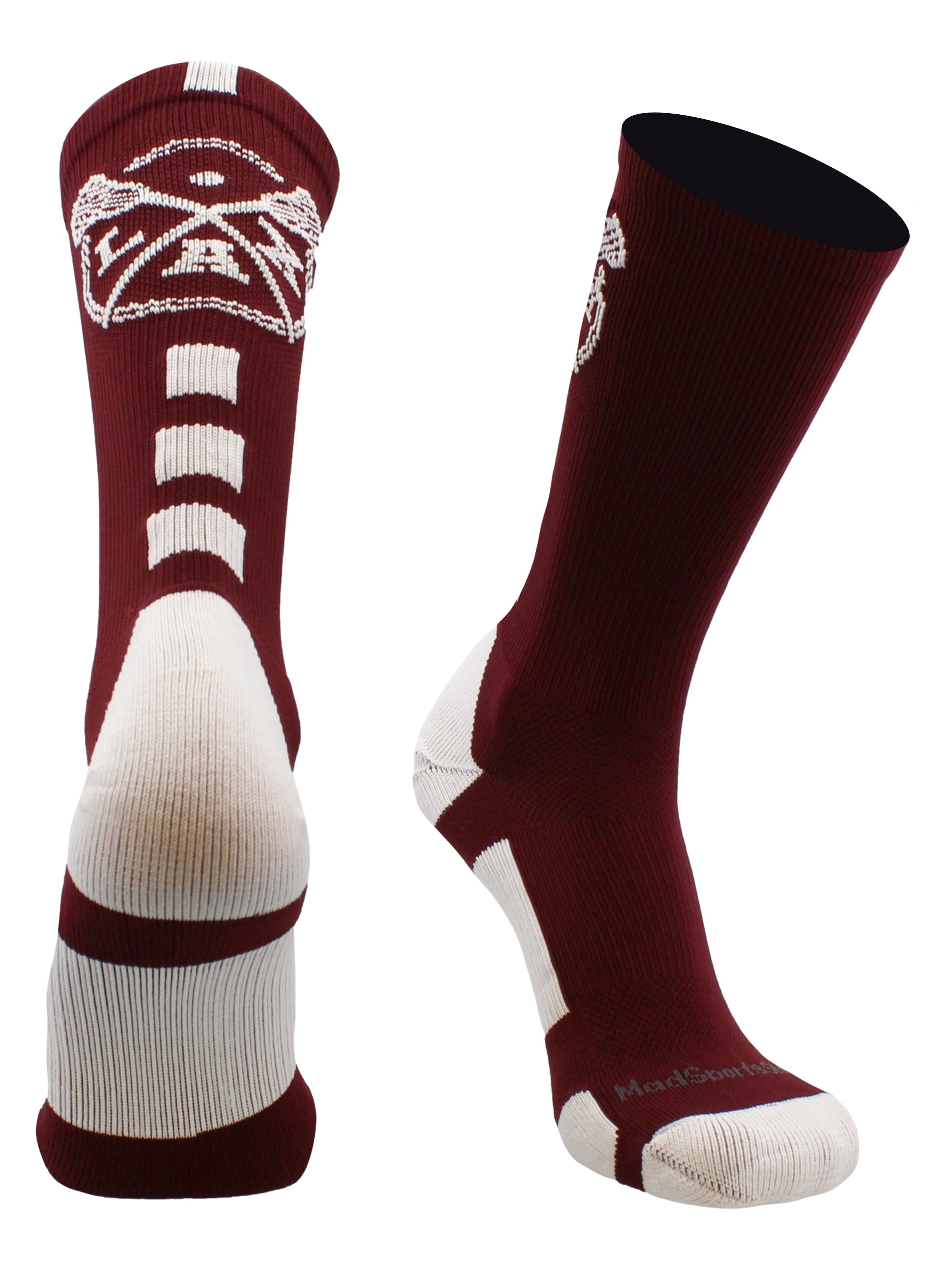 LAX Lacrosse Socks with Lacrosse Sticks Athletic Crew Socks (Maroon ...