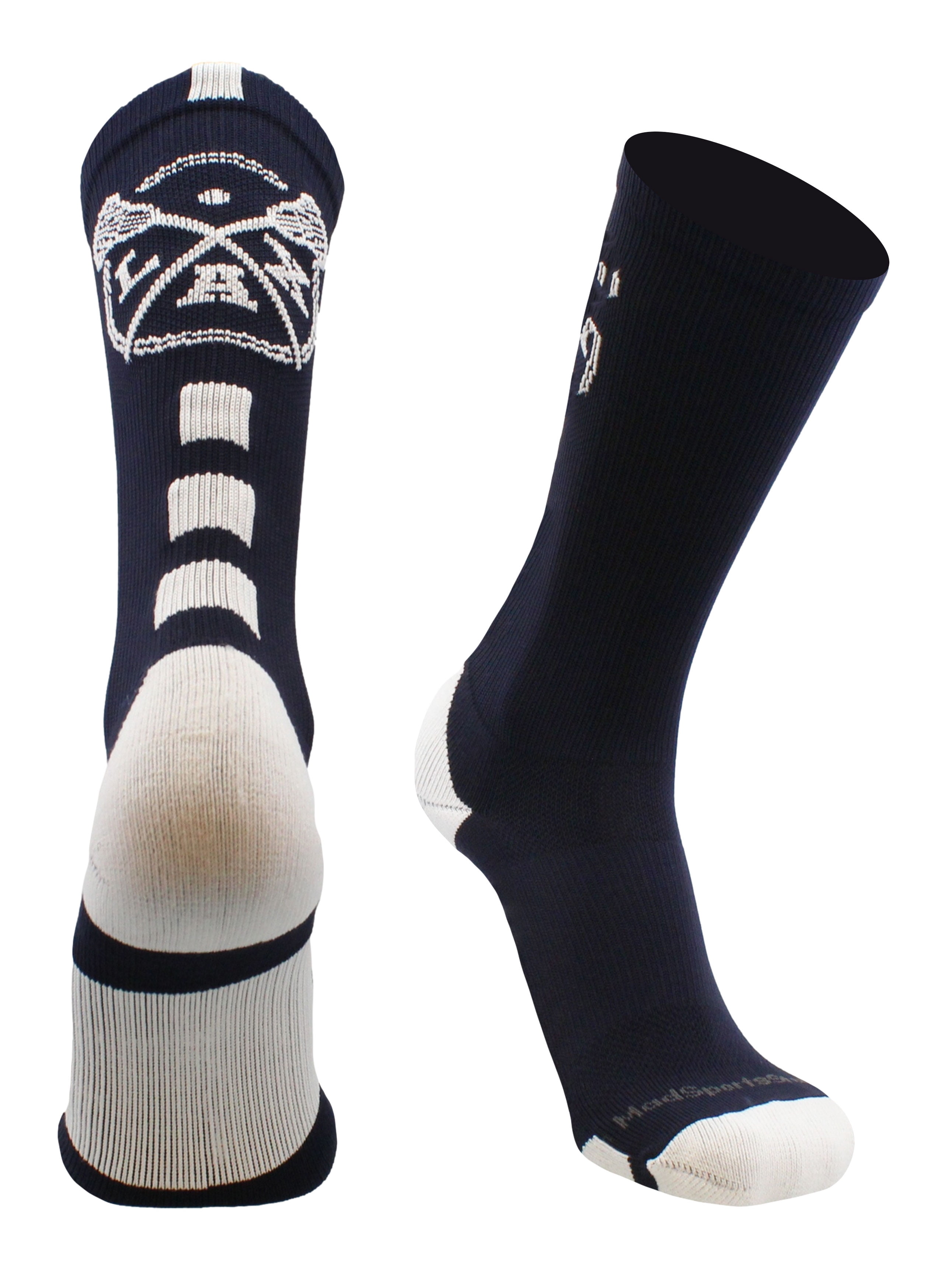 LAX Lacrosse Socks with Lacrosse Sticks Athletic Crew Socks (Navy/White ...