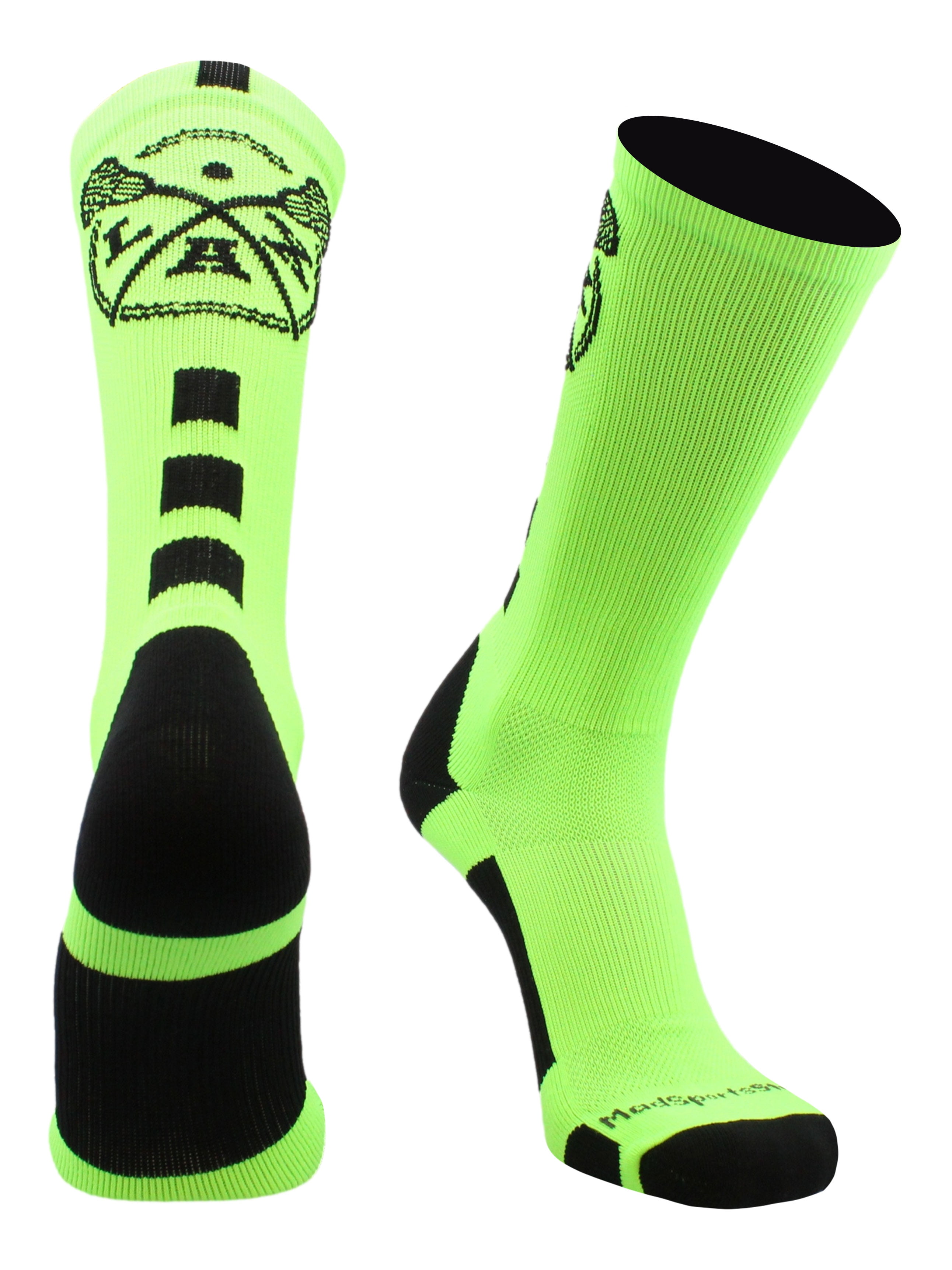 LAX Lacrosse Socks with Lacrosse Sticks Athletic Crew Socks (Neon Green ...
