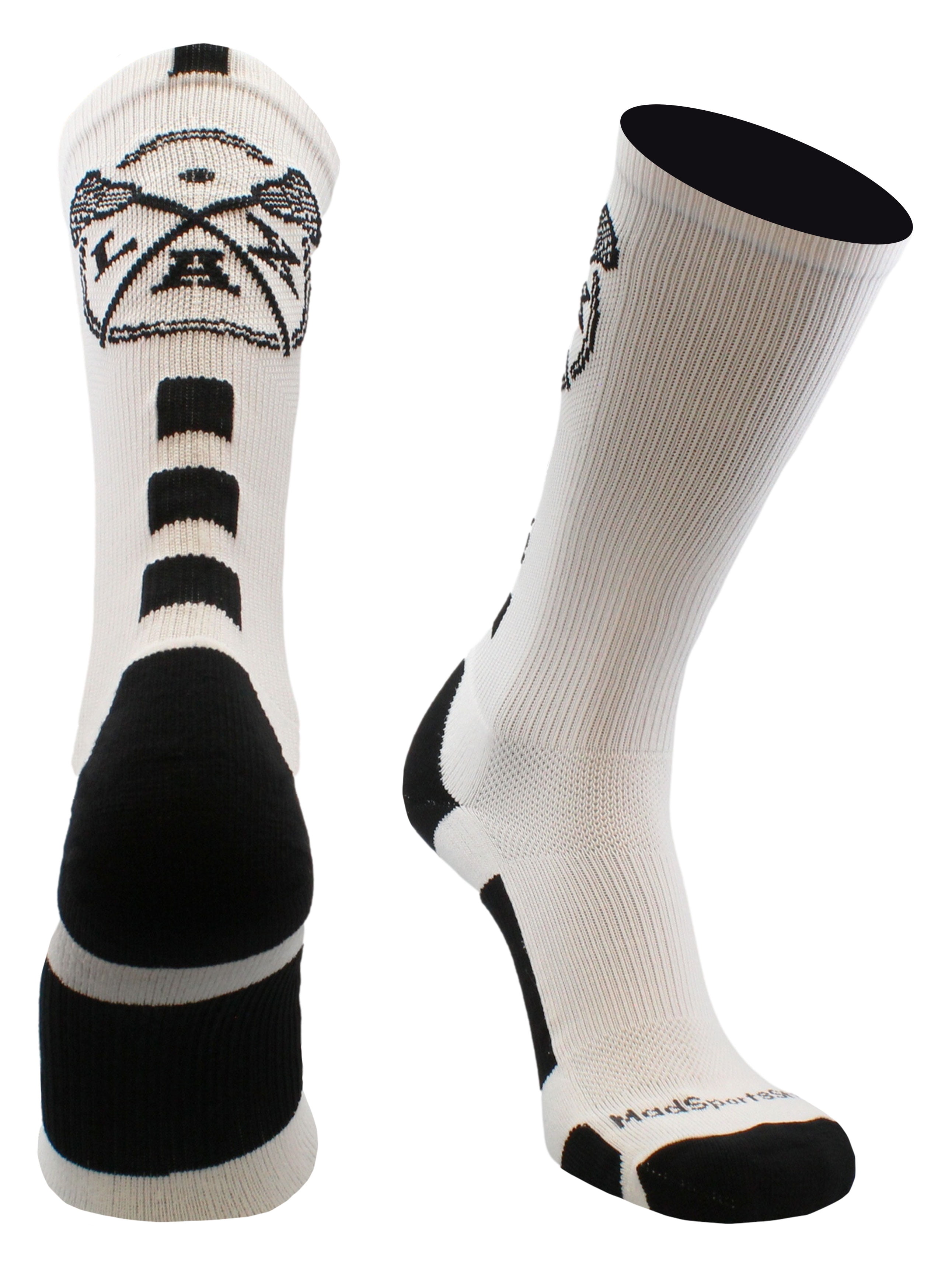 LAX Lacrosse Socks with Lacrosse Sticks Athletic Crew Socks (White ...