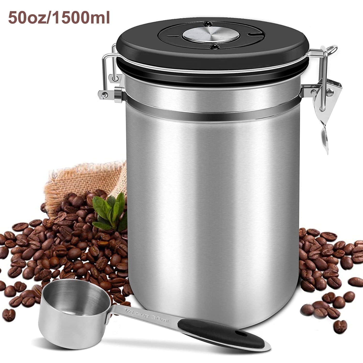 LAYADO Sealed Grounds Coffee Canister with Spoon, 50oz Stainless Steel ...