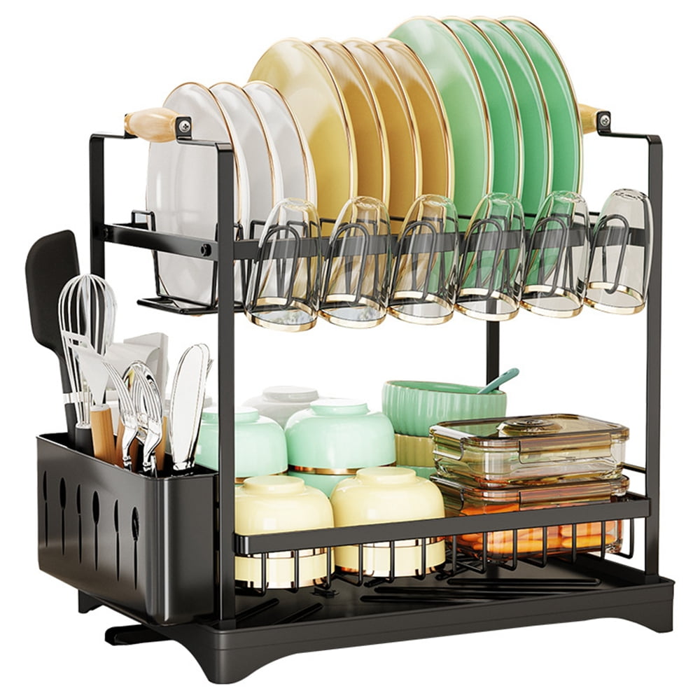 LAYADO 2 Tier Counter Drain Dish Rack, Kitchen Organizer with Over The ...