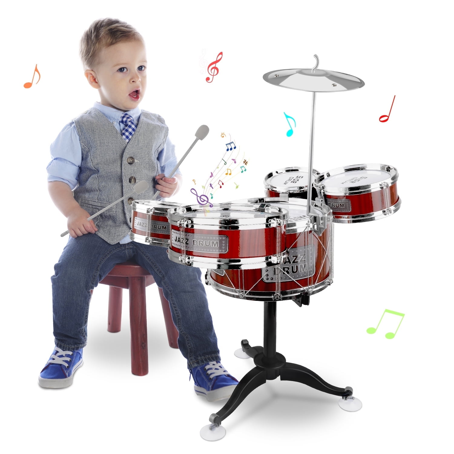 LAYADO Jazz Drum Set for Kids, Musical Instrument Kit with 5 Drums ...