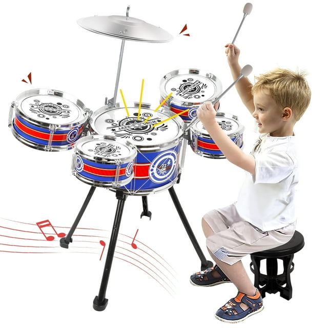LAYADO Unisex 3-5 Years Toy Musical Instruments with Stool Drum Sticks ...