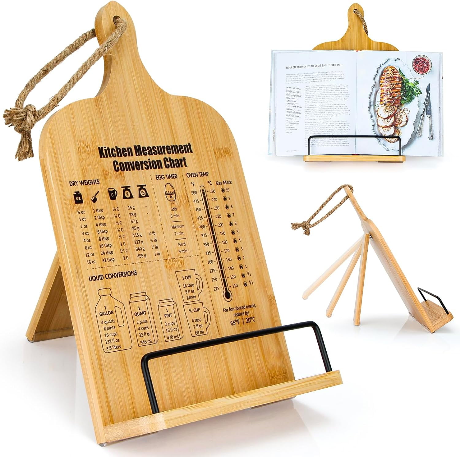 Cookbook Stand for Kitchen Counter - Bamboo Wooden Recipe Book Holder ...