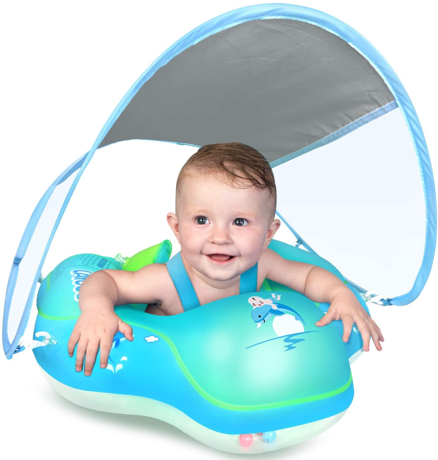 LAYCOL Baby Swimming Float Inflatable Baby Pool Float Ring Newest with Sun Protection Canopy ...