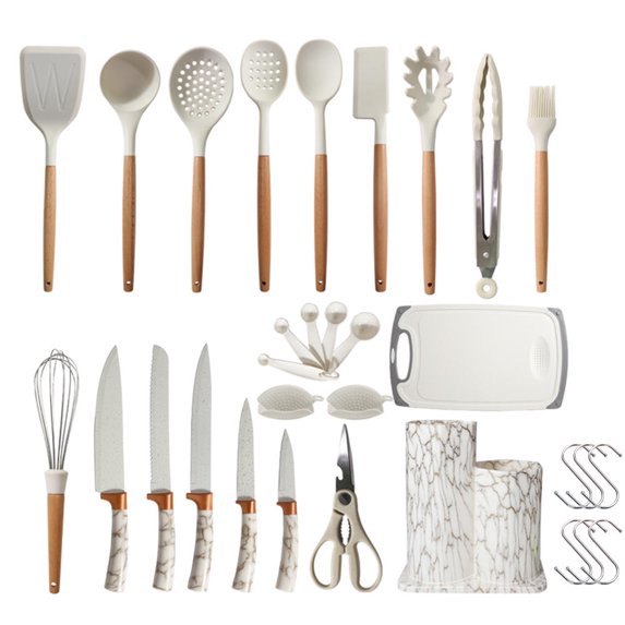 LAZIOEGR 31‑Piece Heat‑Resistant Kitchen Utensil Set – Wooden Handles ...
