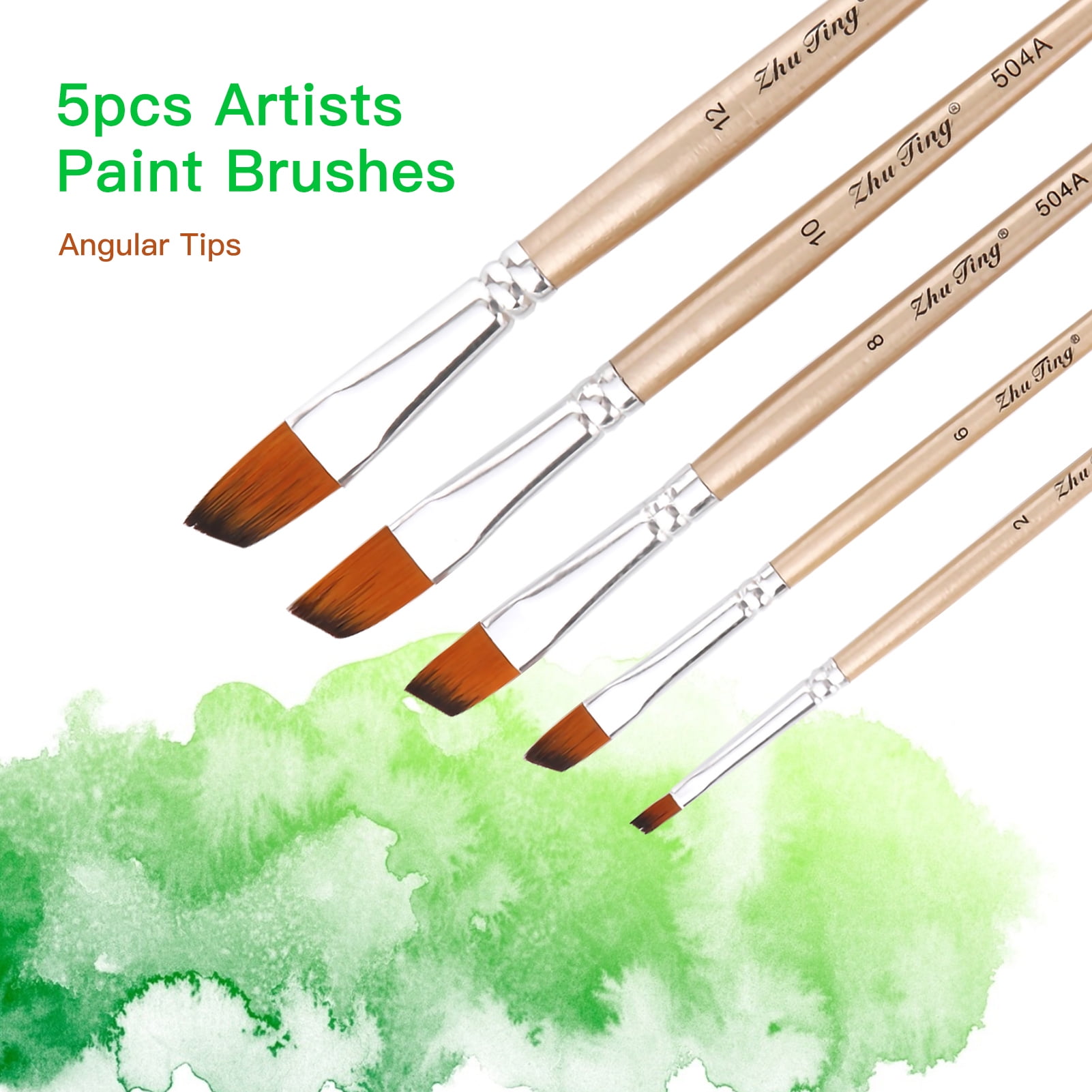 LAZIOEGR 5pcs Angular Tip Paint Brushes Set Nylon Hair Wooden Handle ...